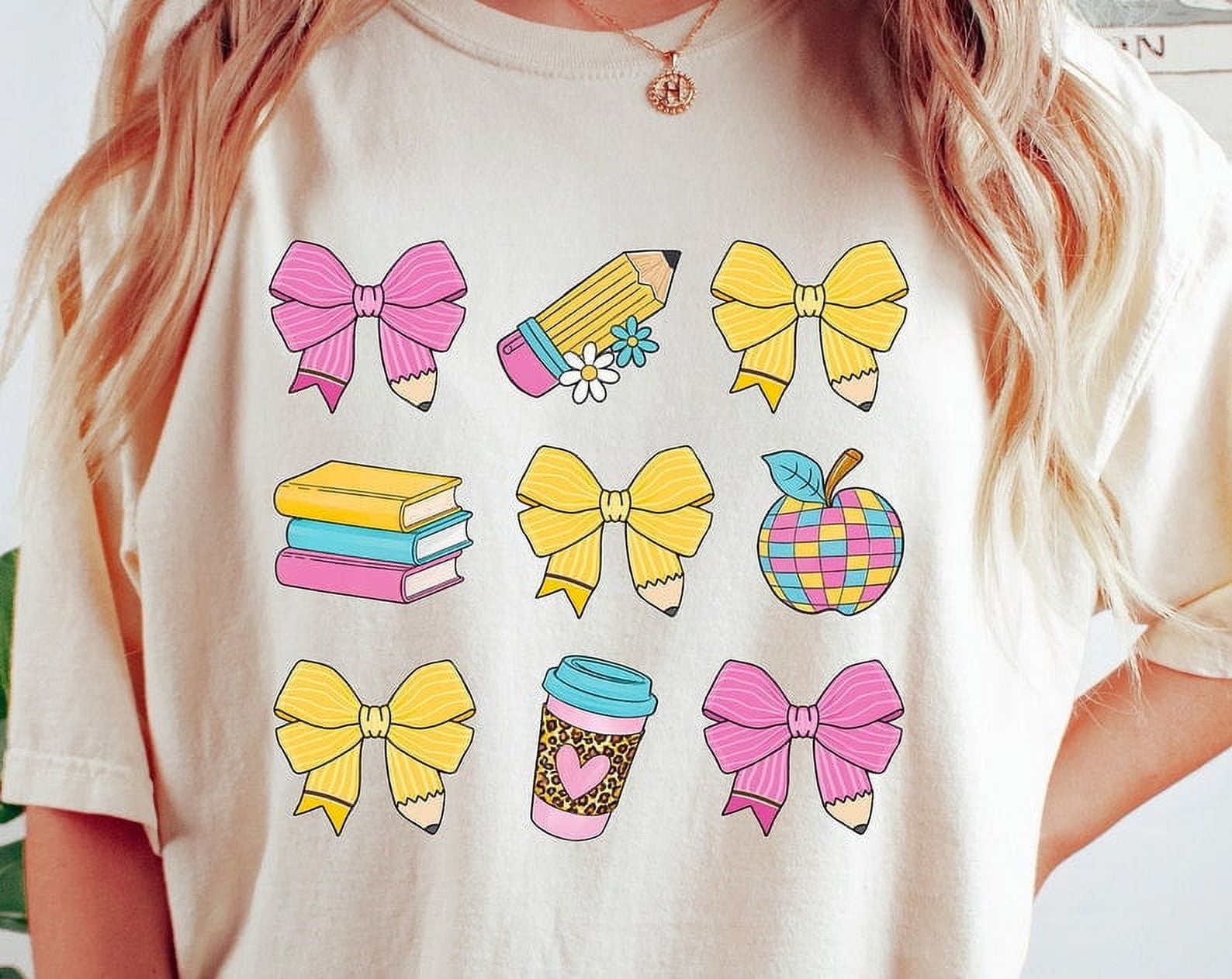 Apple Pencil Bow Teacher Shirt First Day Of School Teacher Coquette ...