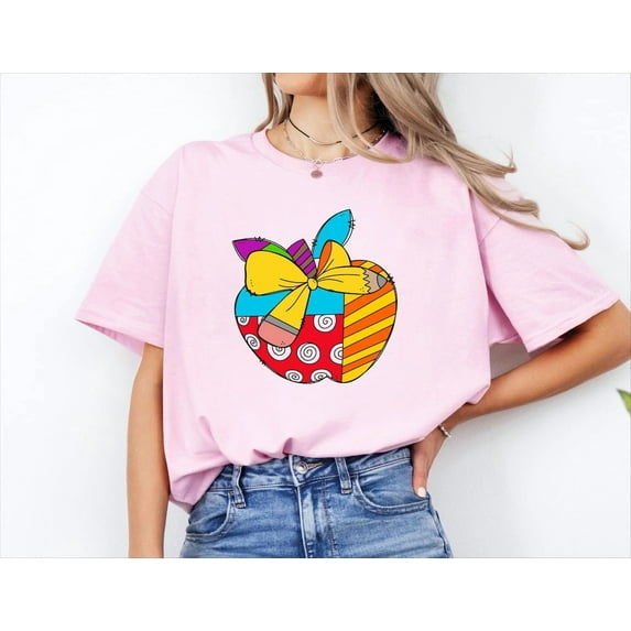 Apple Pencil Bow Teacher Shirt, School Teacher T-shirt, Teacher ...