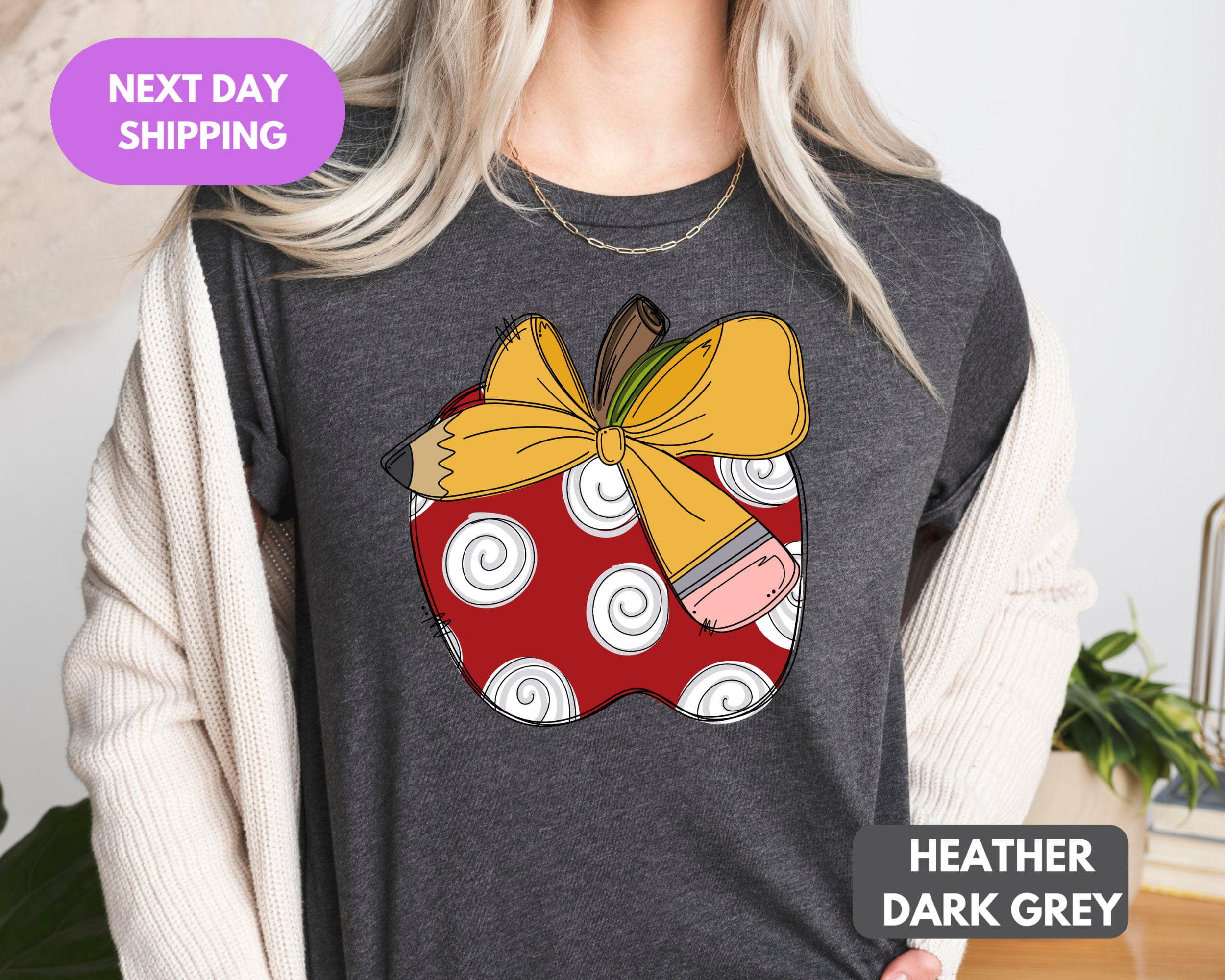 Apple Pencil Bow Teacher Shirt, Teacher Shirts, Back To School Shirt ...