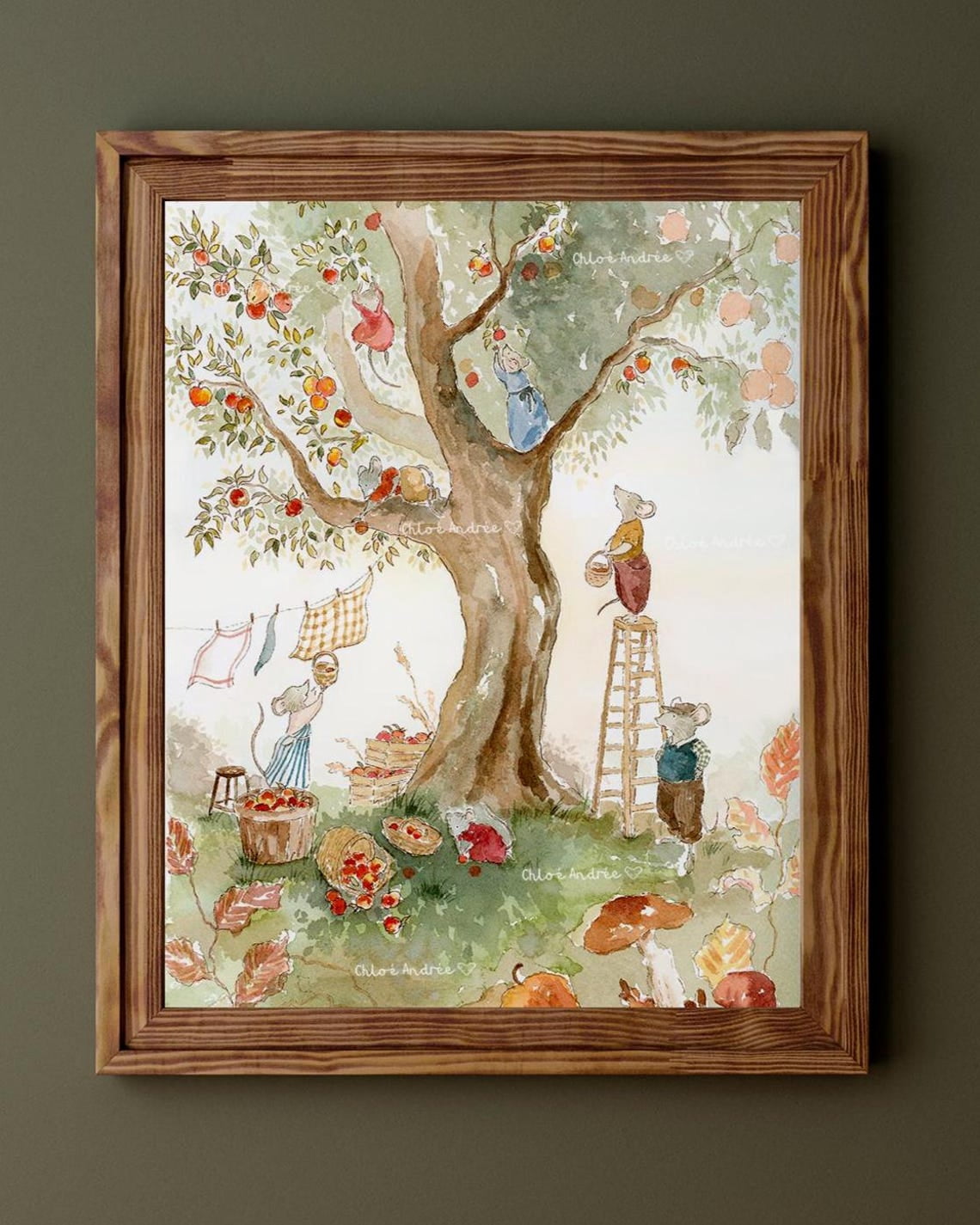 Apple Picking Mice Illustration, Vintage Nursery Decor, Unframed Paper ...