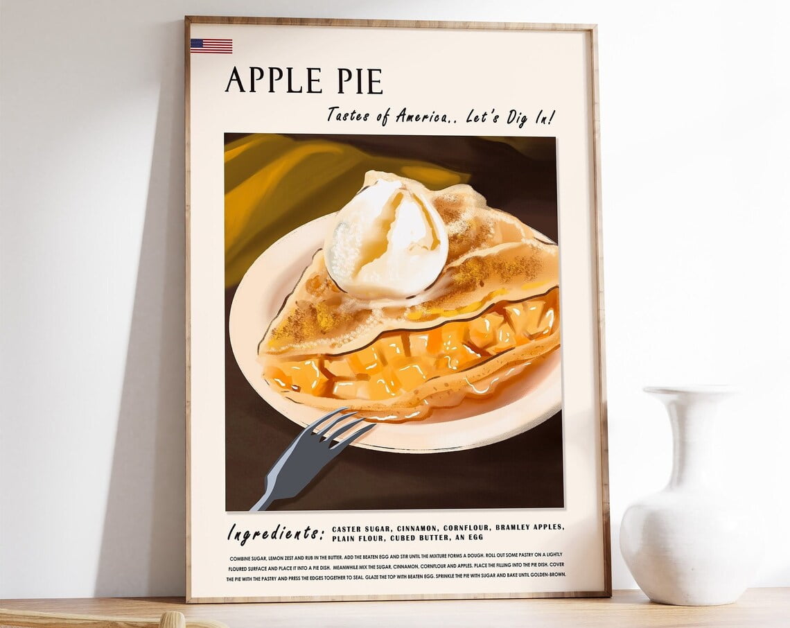Apple Pie Food Poster, Dessert Poster, Dessert Art, Recipe Poster, Food ...