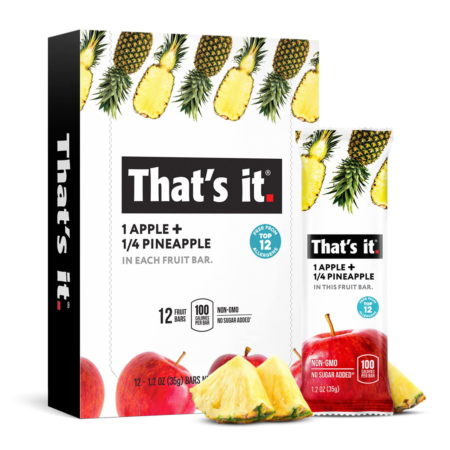 Apple + Pineapple 100% Natural Real Fruit Bar, Best High Fiber Vegan ...