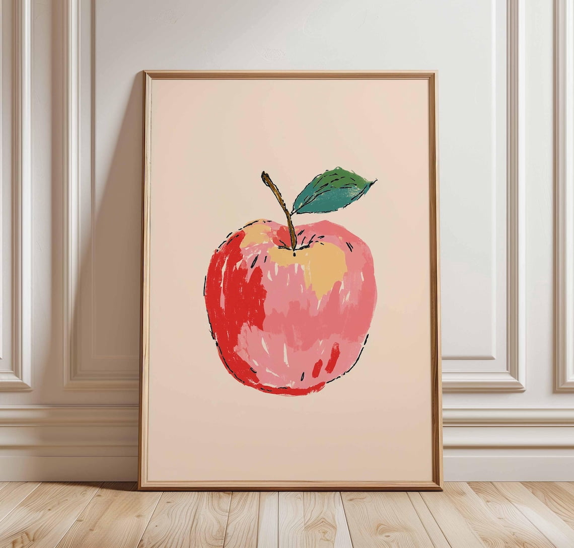 Apple Poster Colorful Fruit Minimalist Kitchen Playful Food Decor ...