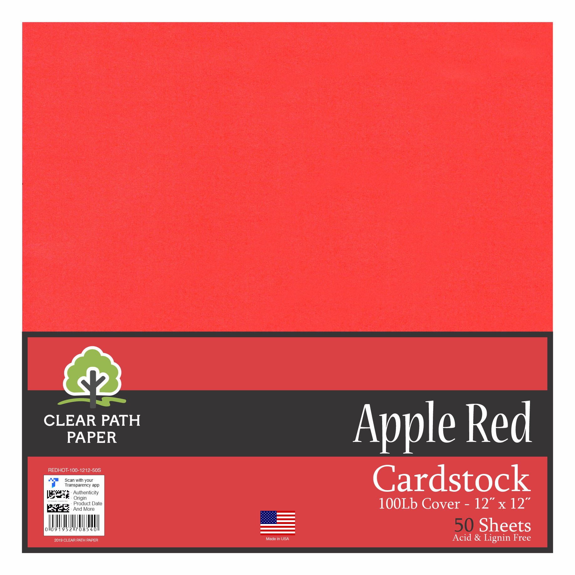 Apple Red Cardstock - 12 x 12 inch - 100Lb Cover - 50 Sheets - Clear ...