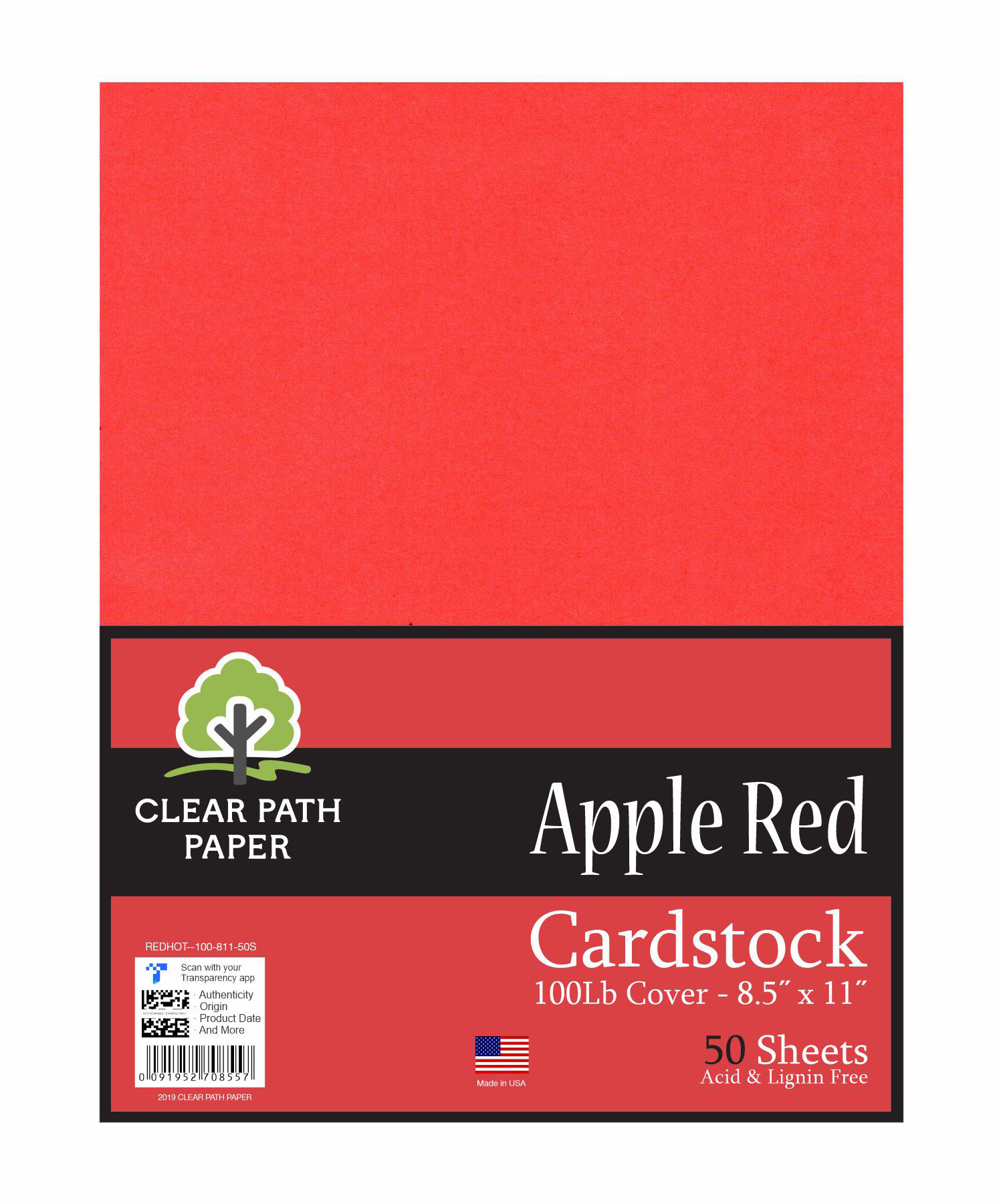 Apple Red Cardstock - 8.5 x 11 inch - 100Lb Cover - 50 Sheets - Clear ...