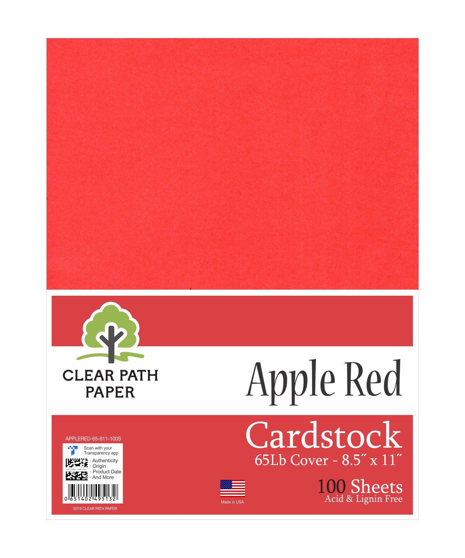 Apple Red Cardstock - 8.5 x 11 inch - 65Lb Cover - 100 Sheets - Clear ...