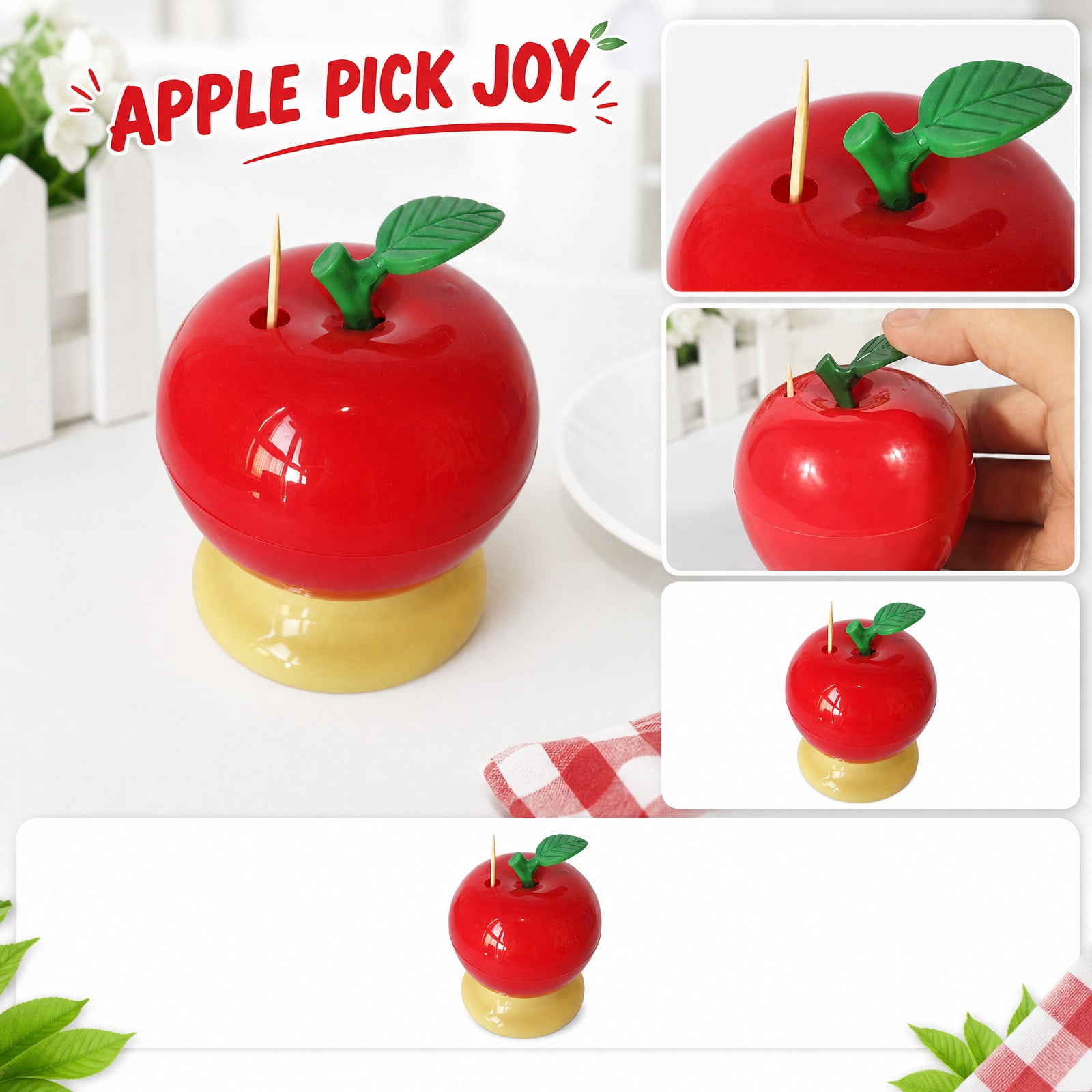 Apple Shape Toothpick Dispenser, Push-Button Automatic Toothpick Holder ...