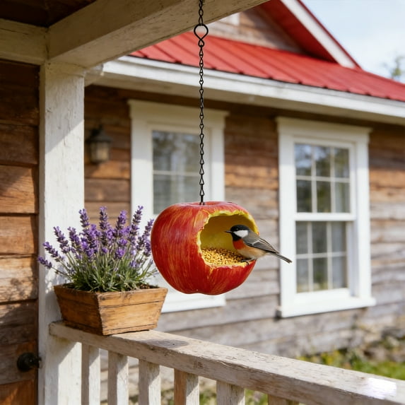 Apple Shaped Bird Feeder,Outdoor Hanging Garden Decoration with Metal ...