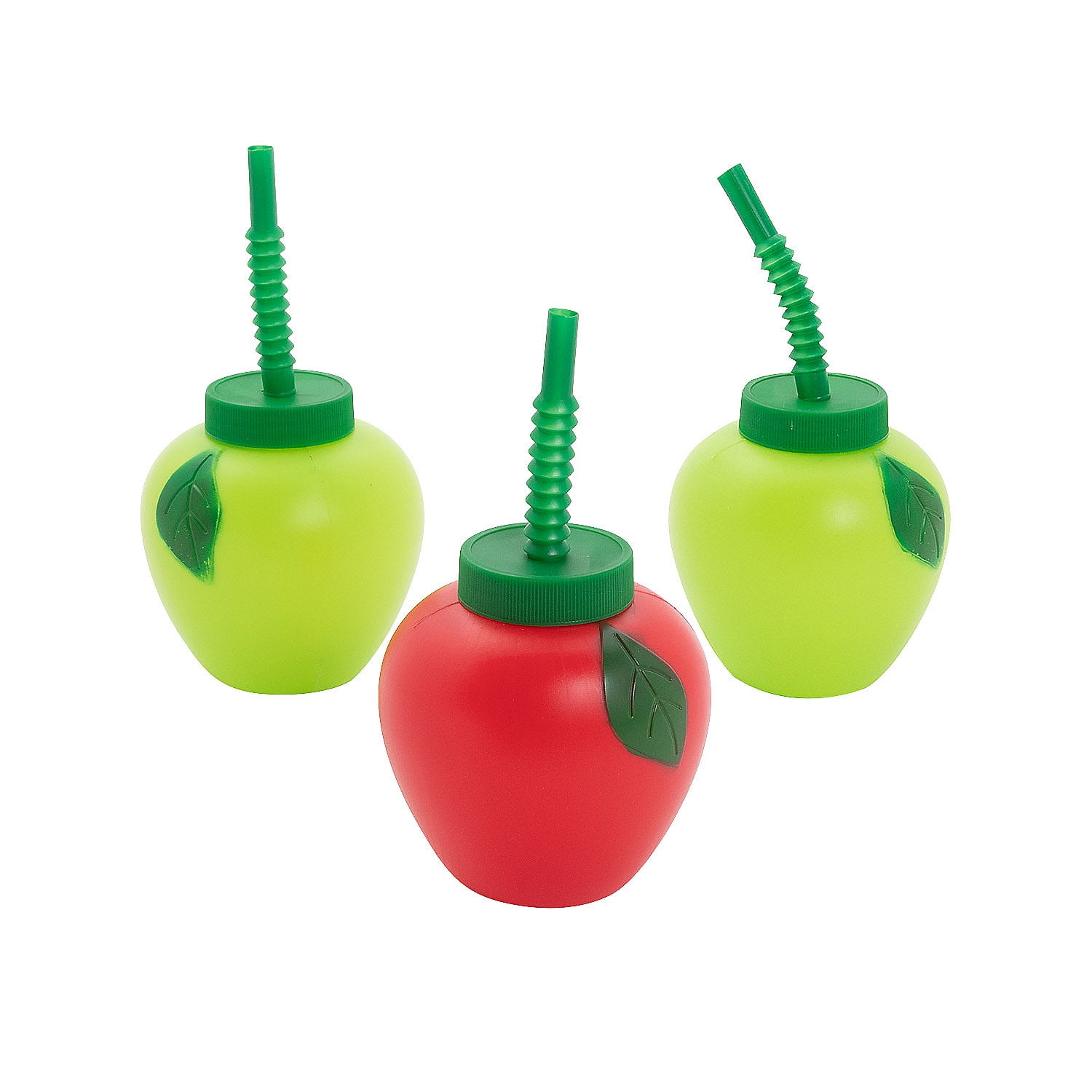 Reusable Plastic Apple-Shaped Cups with Straws, 14 oz, Party Supplies ...