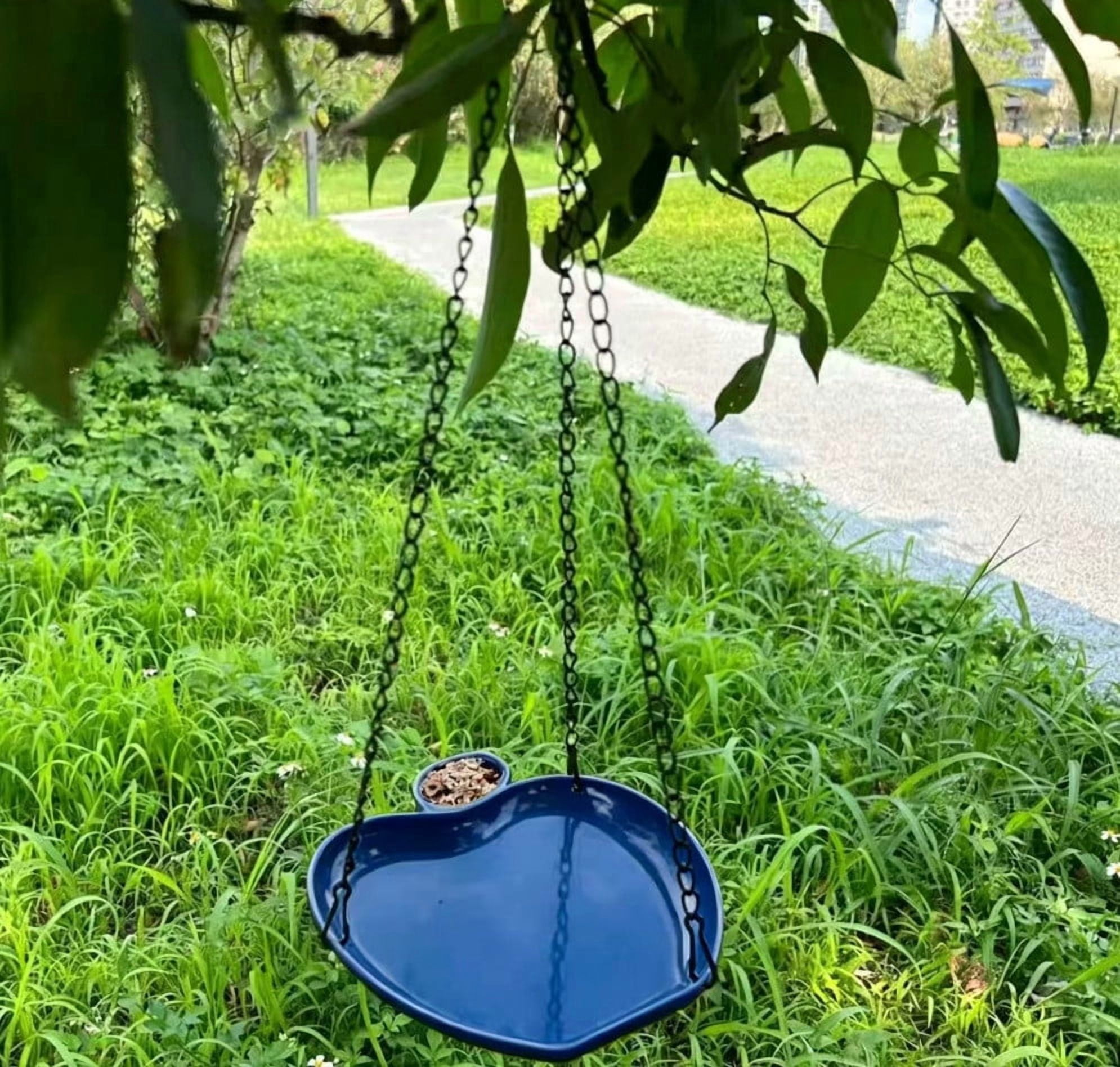 Apple Shaped Dual Use Hanging Bird Bath Feeder with Separate Seed ...