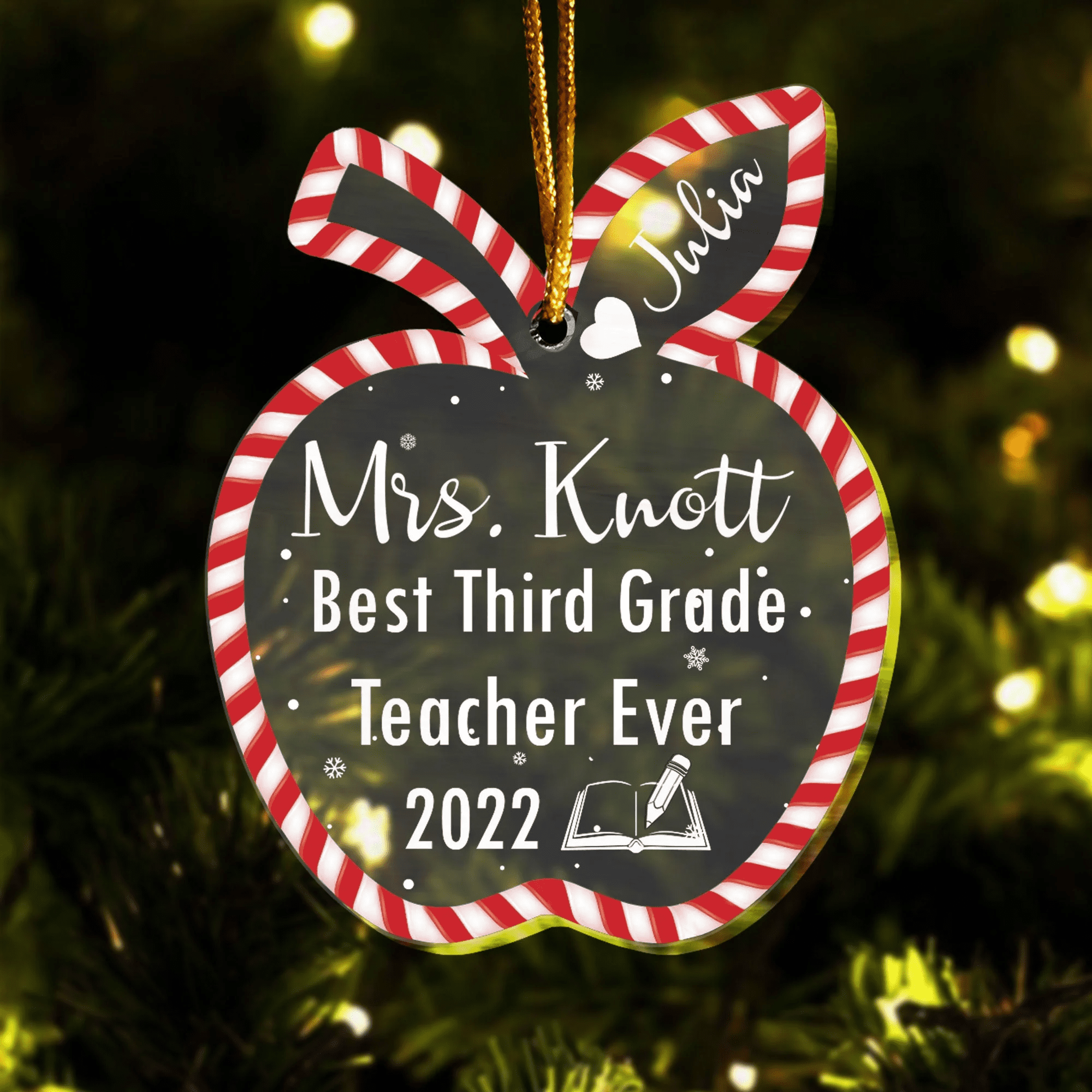 Apple-Shaped Teacher Appreciation Ornament, Best Third Grade Teacher ...
