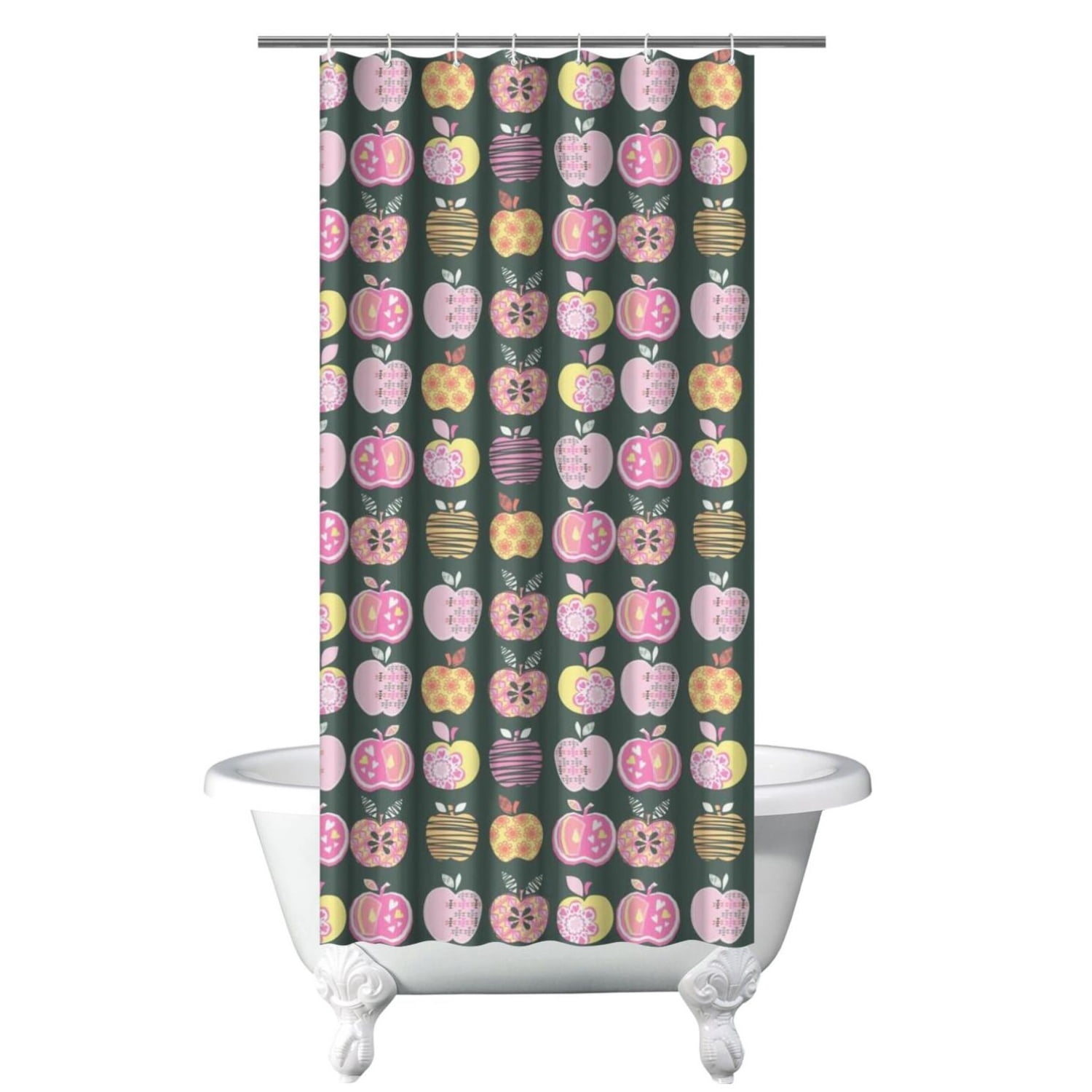 Apple Shower Curtain Red Green Apples Fruit Pattern Cute Cartoon Print ...