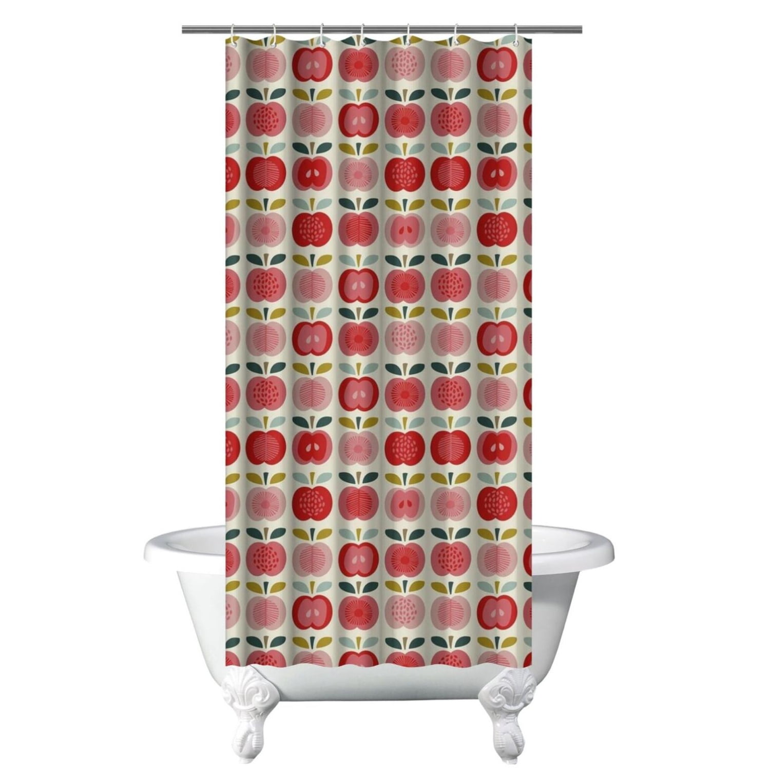 Apple Shower Curtain Red Green Apples Fruit Pattern Cute Cartoon Print ...