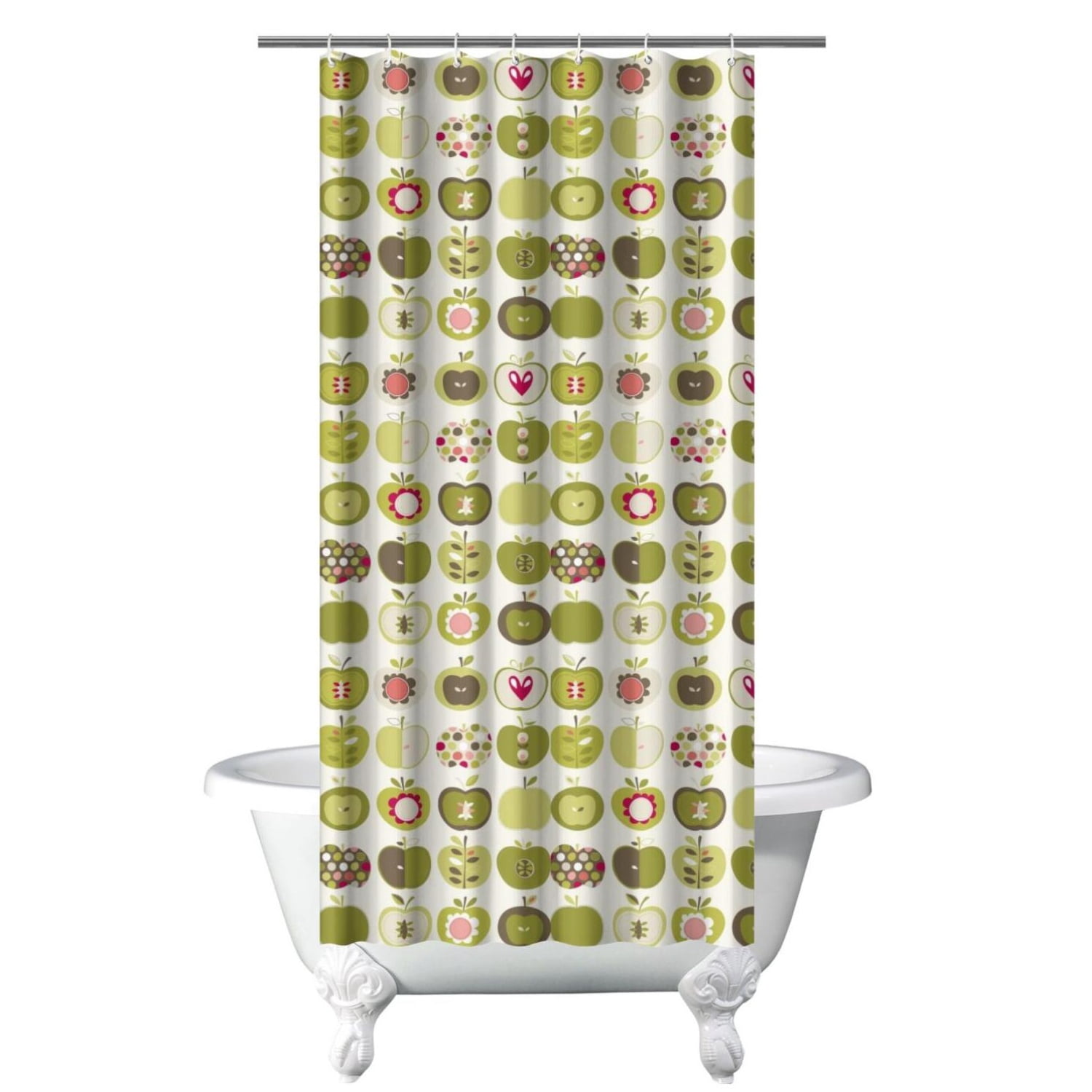 Apple Shower Curtain Red Green Apples Fruit Pattern Cute Cartoon Print ...