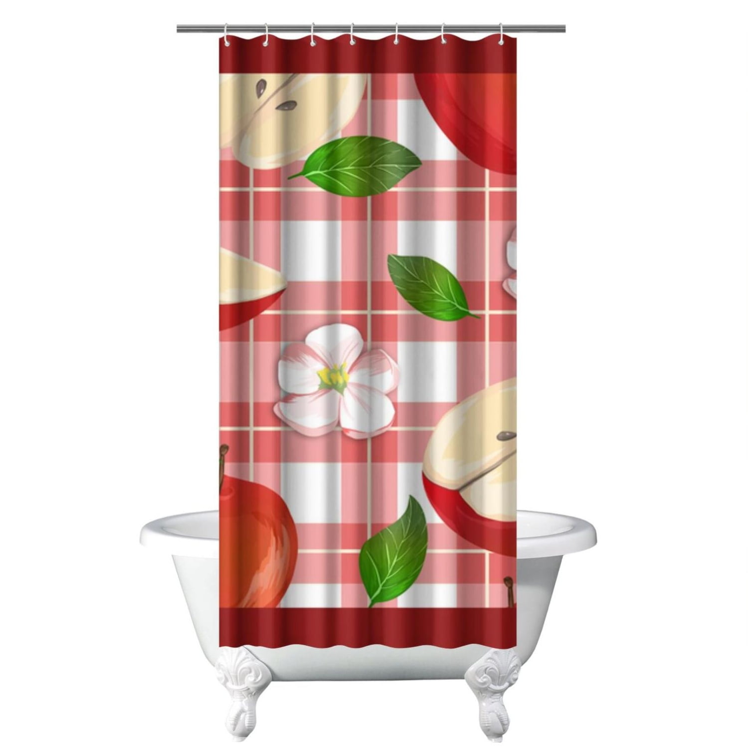 Apple Shower Curtain Red Green Apples Fruit Pattern Cute Cartoon Print ...
