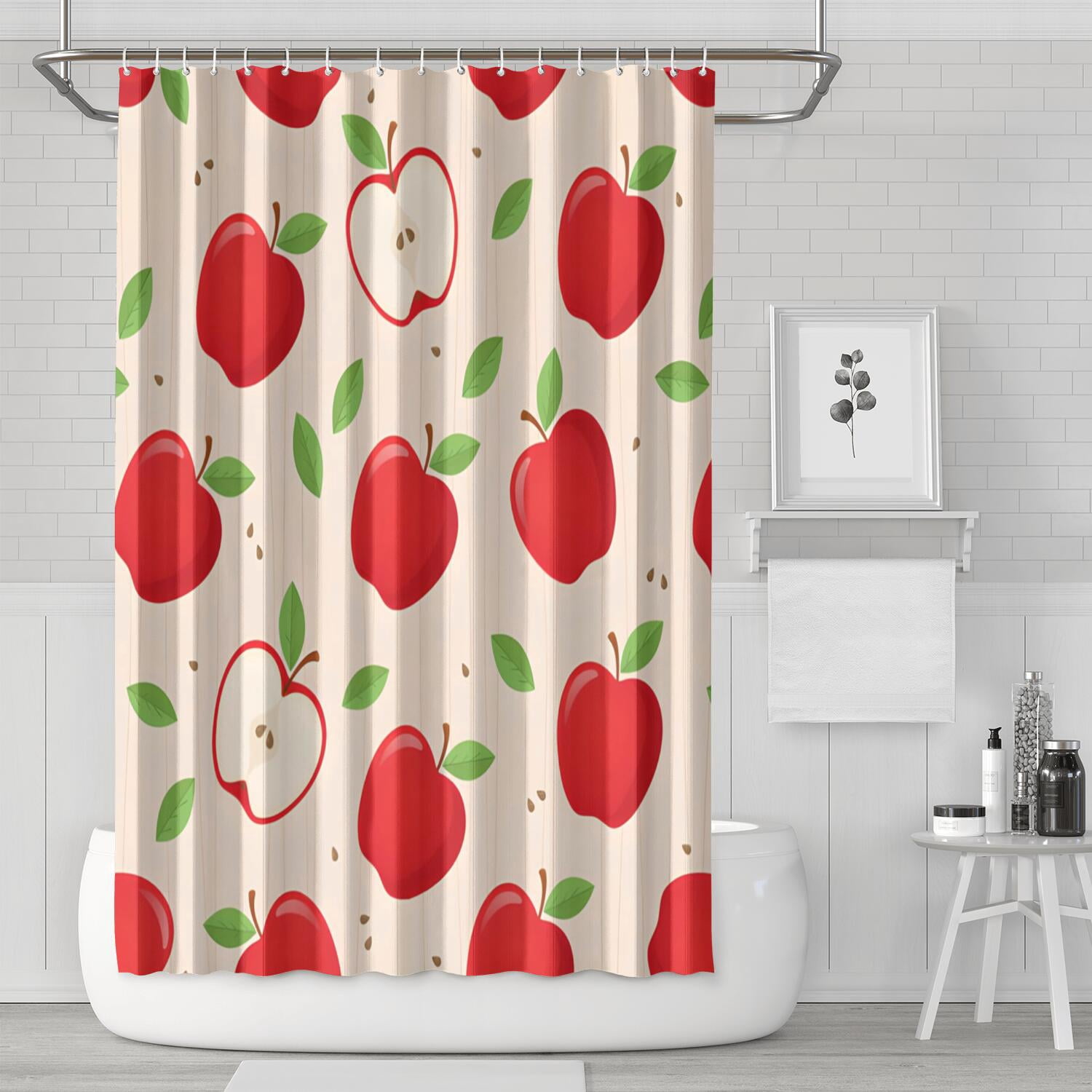 Apple Shower Curtain with Red and Green Classic Fruit Pattern, Cute ...
