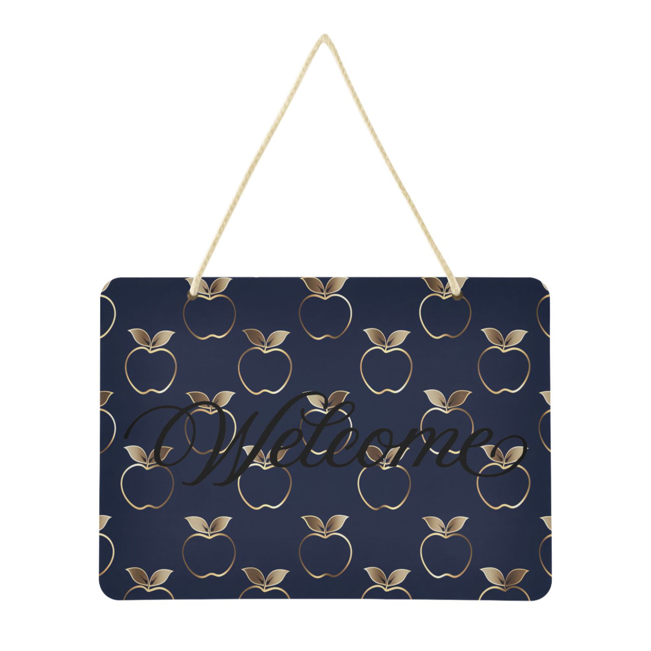 Apple Silhouette Welcome Sign Front Door PVC 14x10 inch Hanger Hello ...