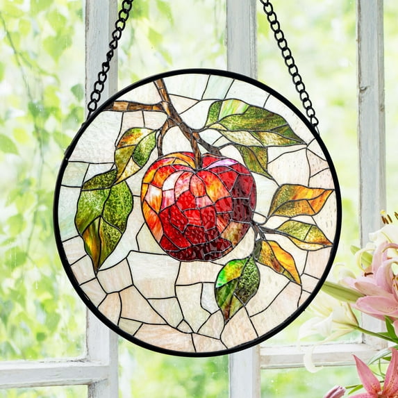 Apple Stained Glass Suncatcher, Realistic Red Fruit Detail, Kitchen ...