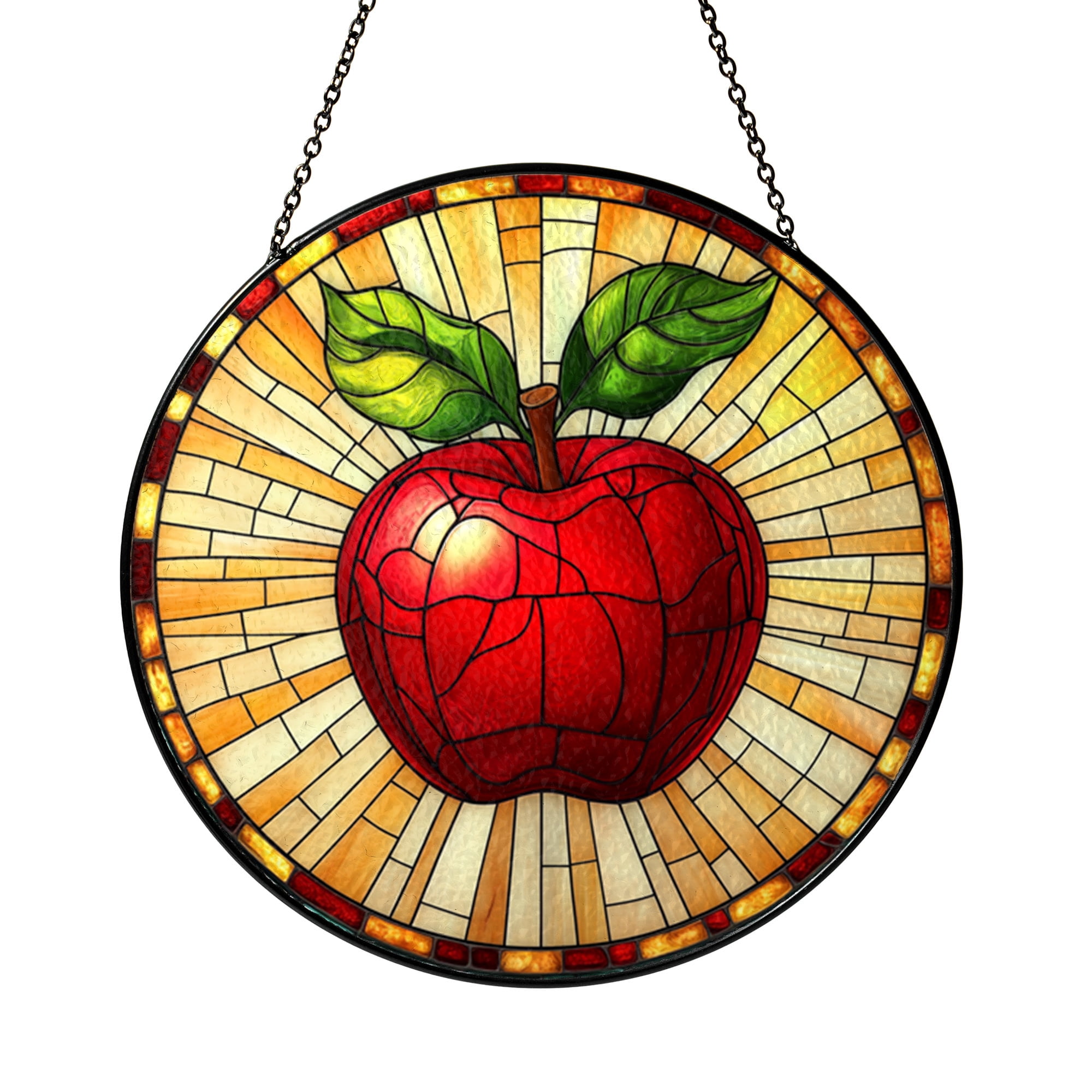 Apple Stained Glass Suncatcher – Red Fruit Window Hanging for Kitchen ...