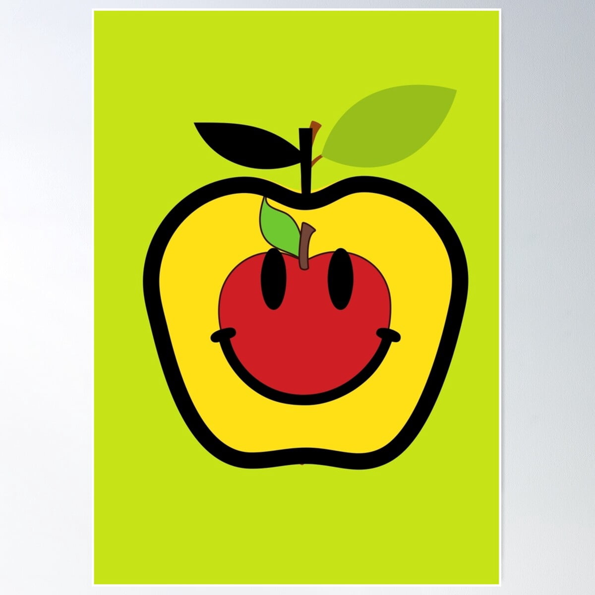 Apple. Sweet And Smiling Apple. Poster Wall Art, Modern Wall Decor For ...