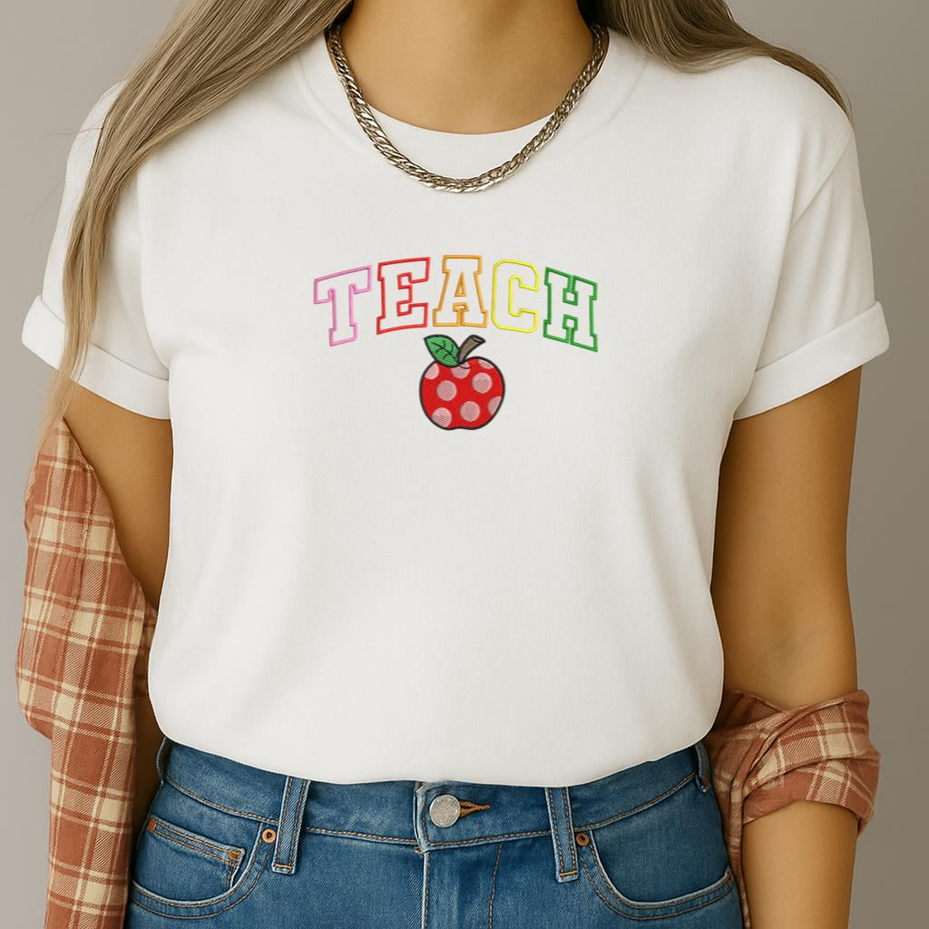 Apple Teacher Back to School Embroidered Comfort Colors Tshirt Gift ...