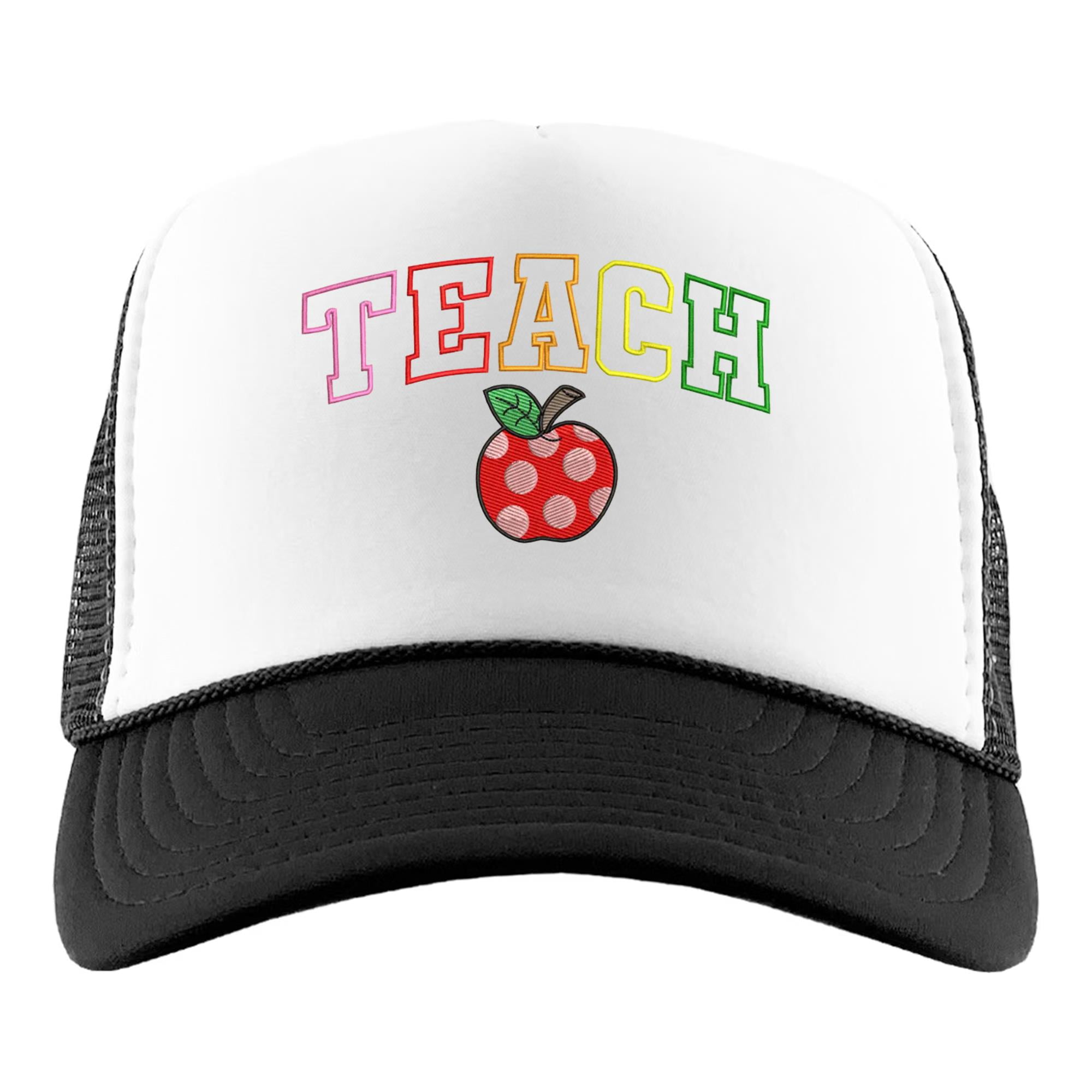 Apple Teacher Back to School Embroidered Snapback Trucker Hat Gift Idea ...
