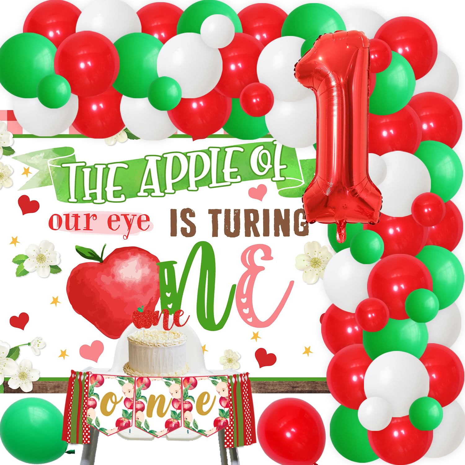 Apple Themed 1st Birthday IFF17 Party Decorations with the Apple of Our ...
