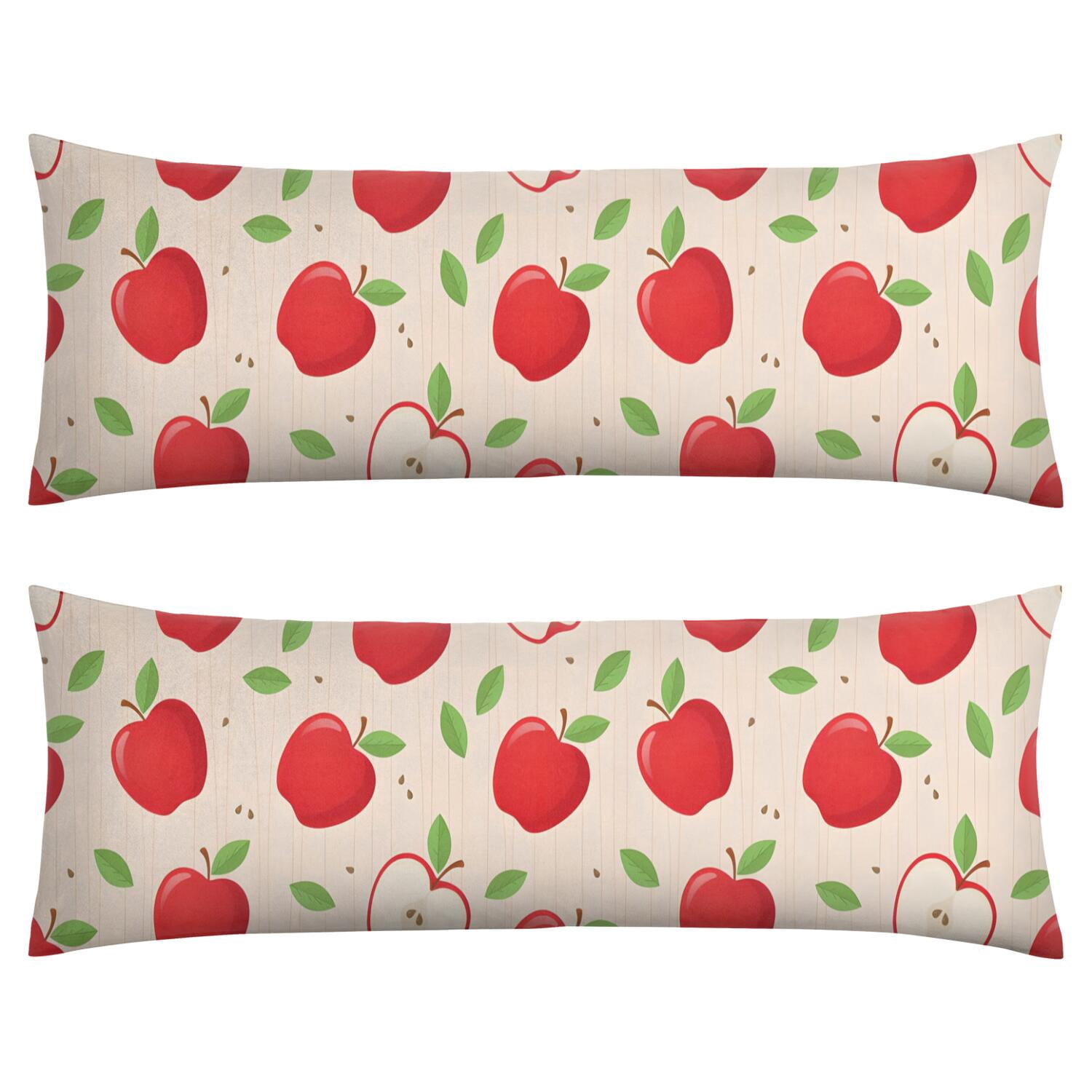 Apple Throw Pillow Cover Classic Red & Green Fruit Pattern, Cute Kawaii ...
