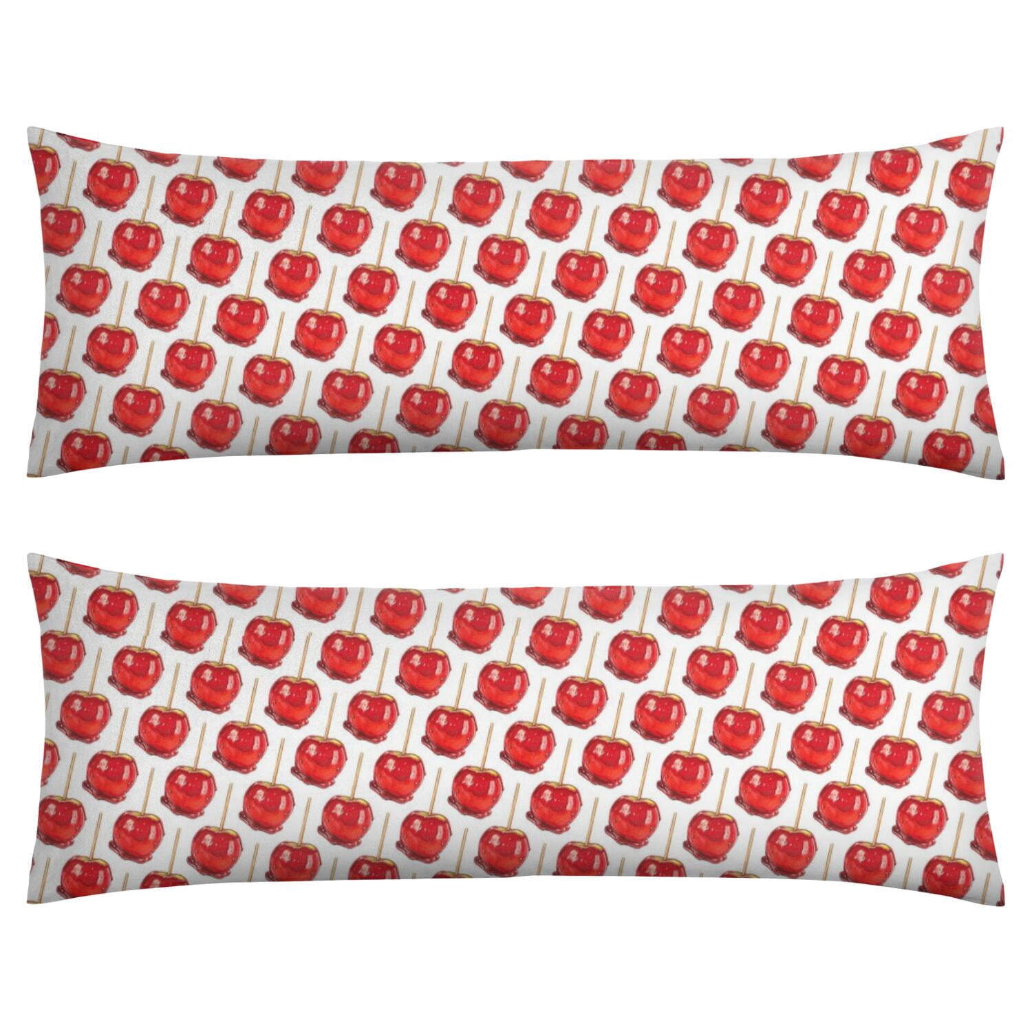 Apple Throw Pillow Cover Classic Red & Green Fruit Pattern, Cute Kawaii ...