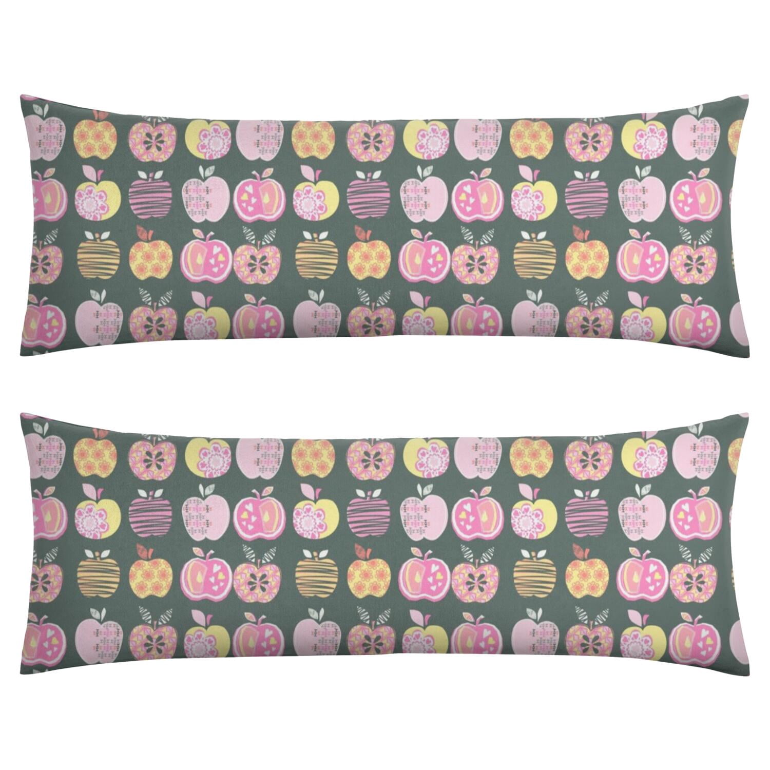 Apple Throw Pillow Cover Classic Red & Green Fruit Pattern, Cute Kawaii ...