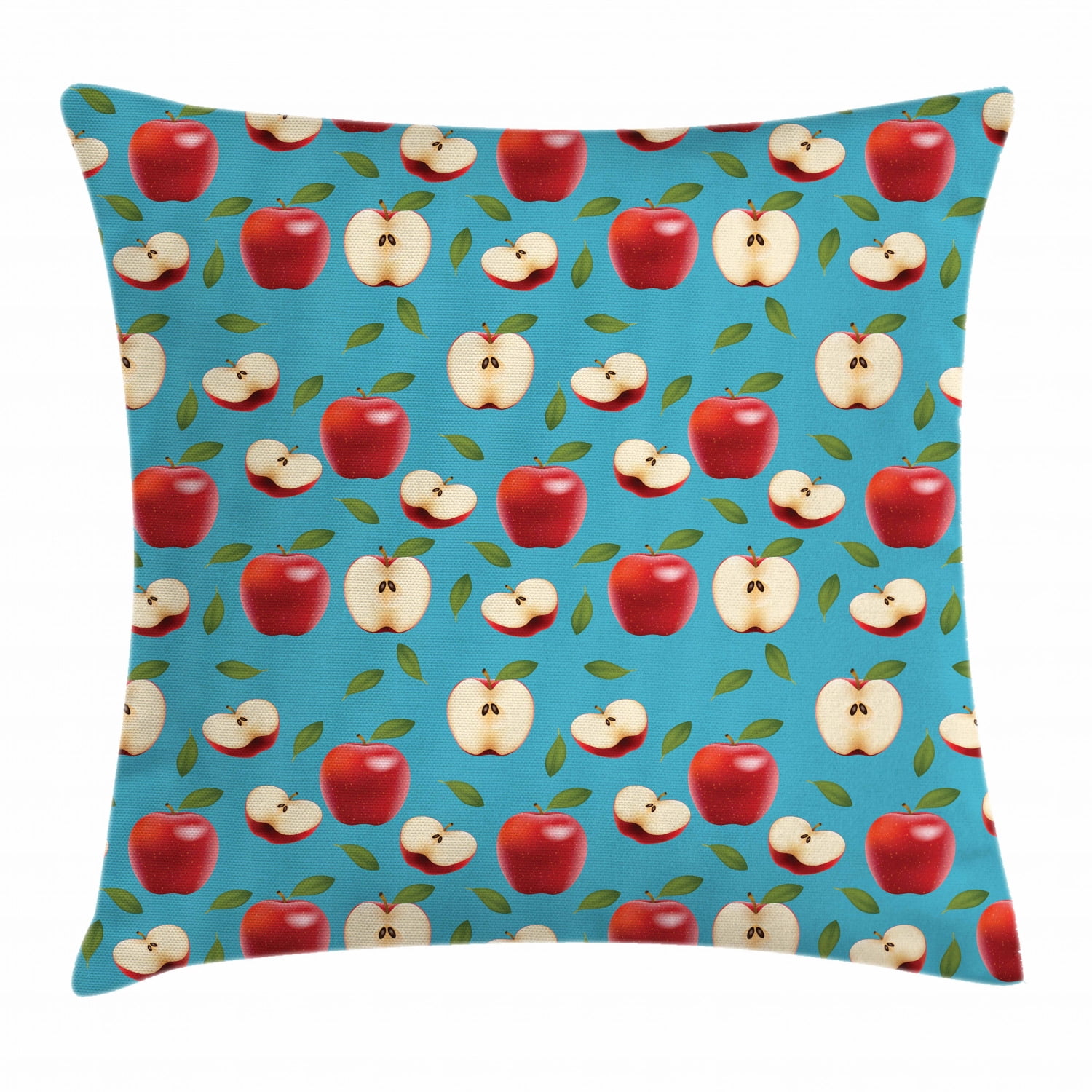 Apple Throw Pillow Cushion Cover, Halved and Whole Red Delicious Apples ...