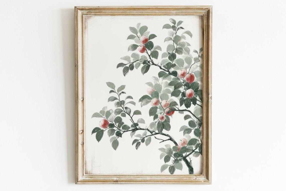 Apple Tree Branch Print, Vintage Kitchen Art Print, Apple Tree Branch ...