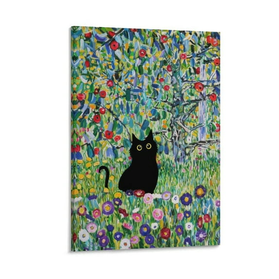 Apple Tree Cat Poster, Gustav Klimt Garden Cat Print, Black Cat Art ...