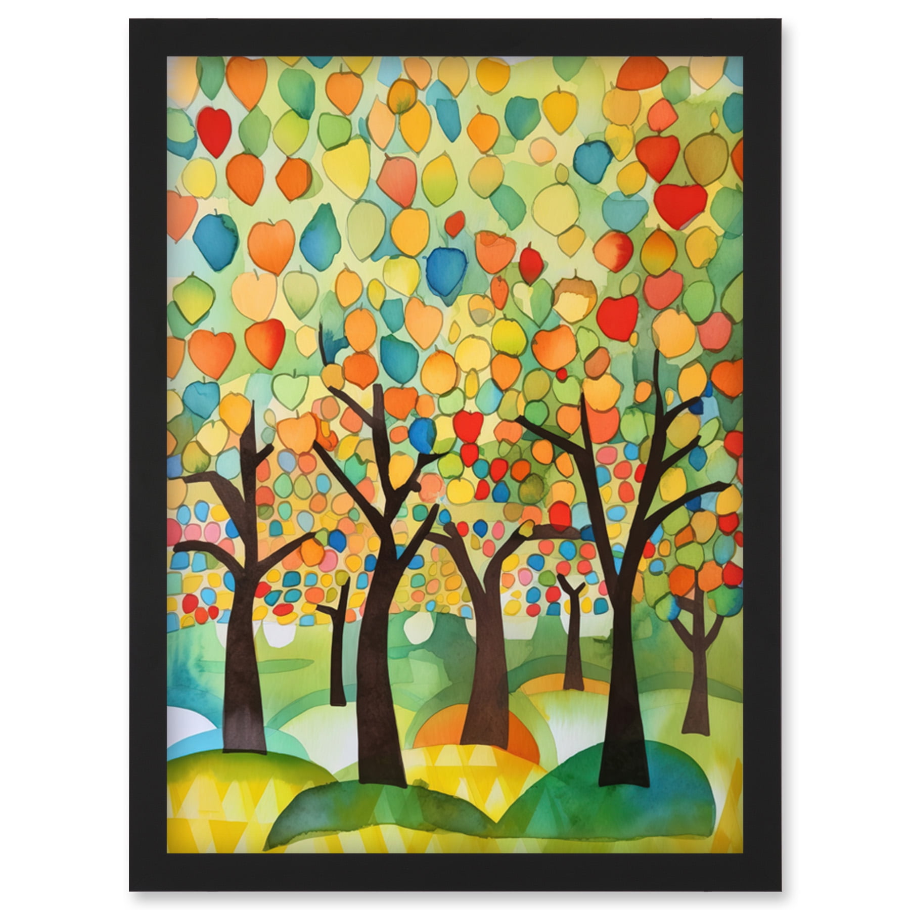 Apple Tree Orchard Abstract Folk Art Landscape Watercolour Painting ...