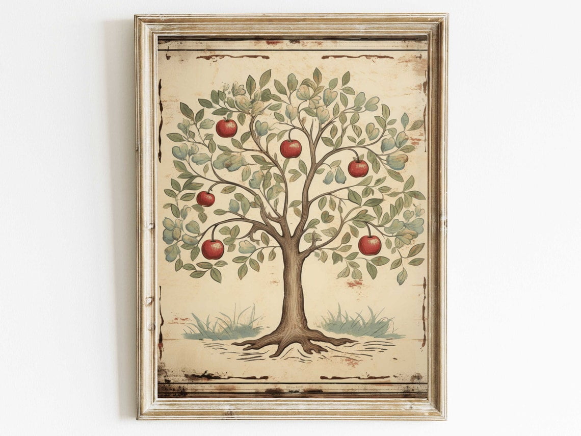 Apple Tree Print, Abstract Tree Art, Vintage Tree Print, Apple Wall Art ...