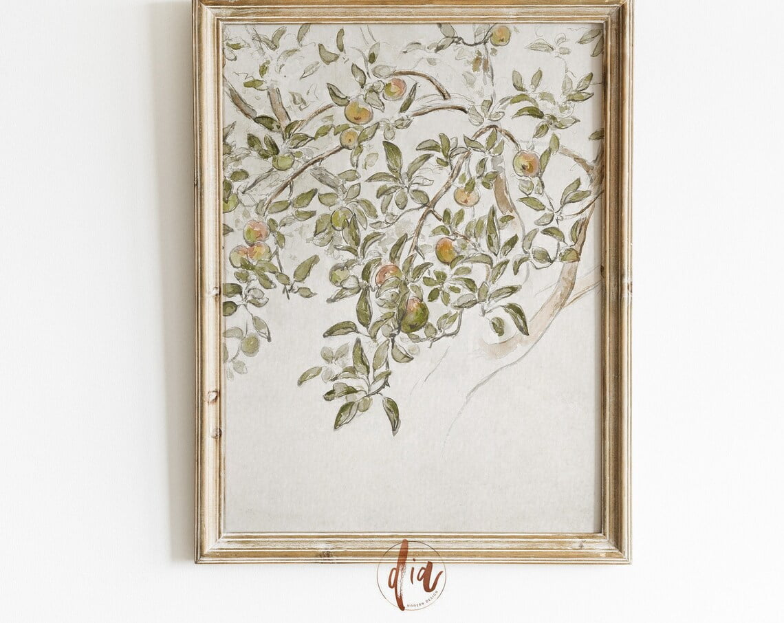 Apple Tree Sketch, Vintage Drawing, Rustic Country Art, Antique ...
