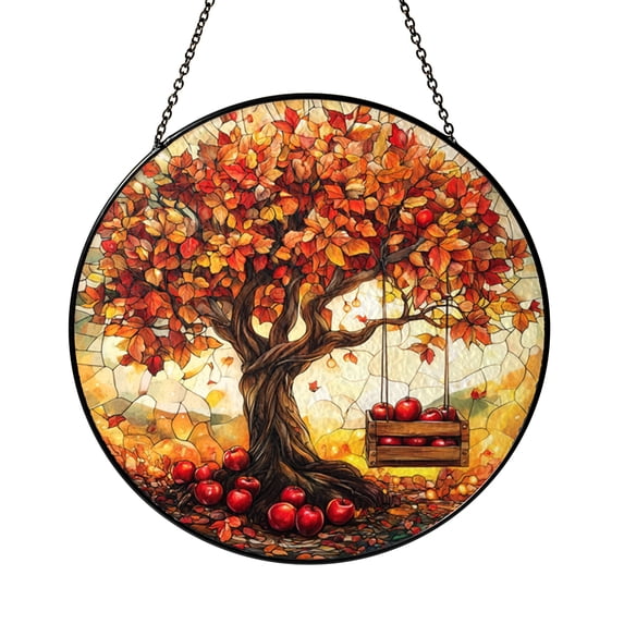 Apple Tree Swing Stained Glass Suncatcher, Fall Window Decor, Gift for ...