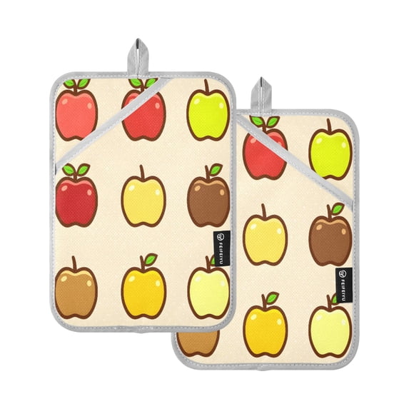 Apple Variety Pattern Pot Holder Set 2 Piece Non-Slip Oven Hot Pads ...