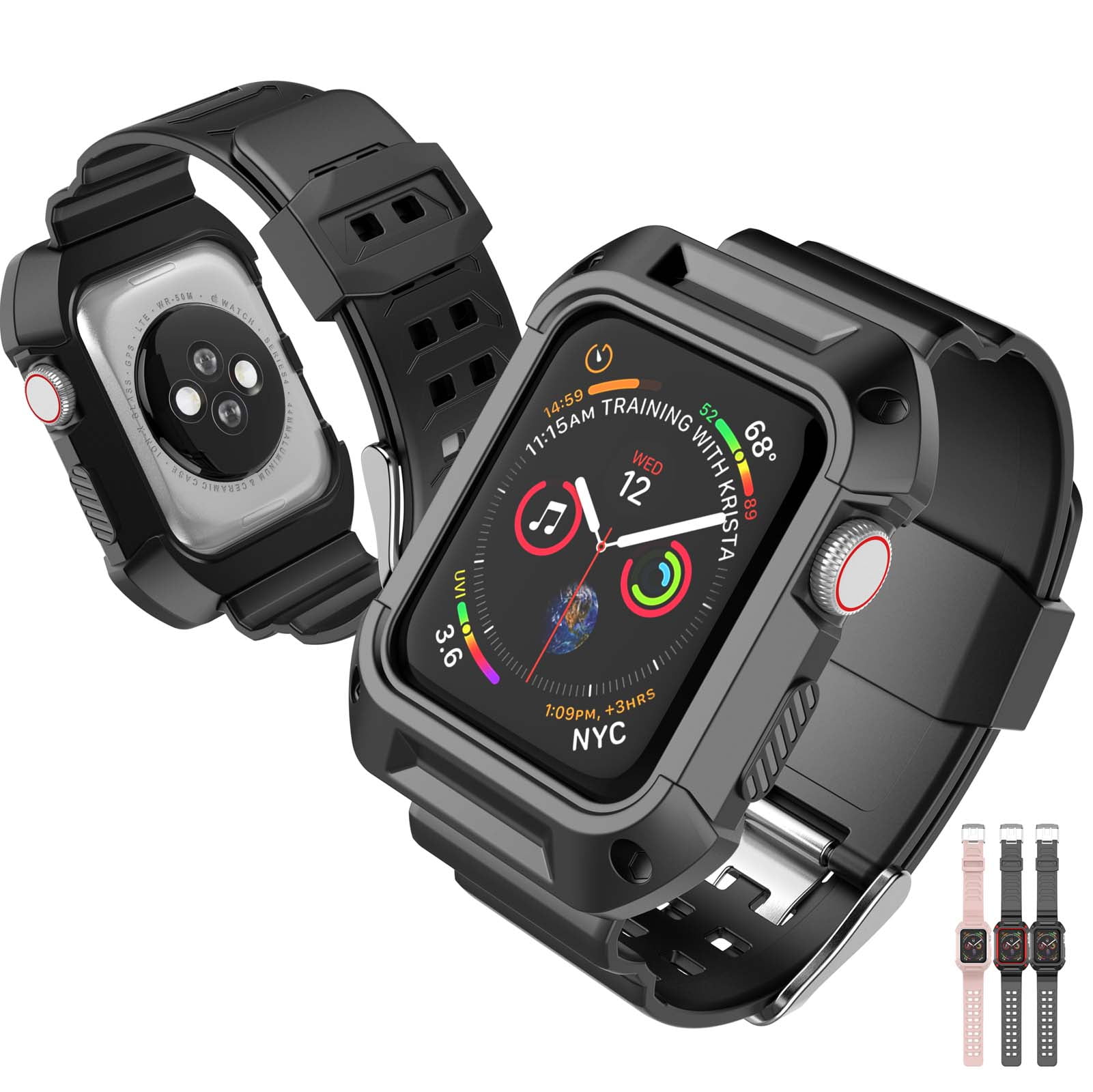 Apple Watch 3 Cases 38mm, Njjex Rugged Protective Case with Strap Bands ...
