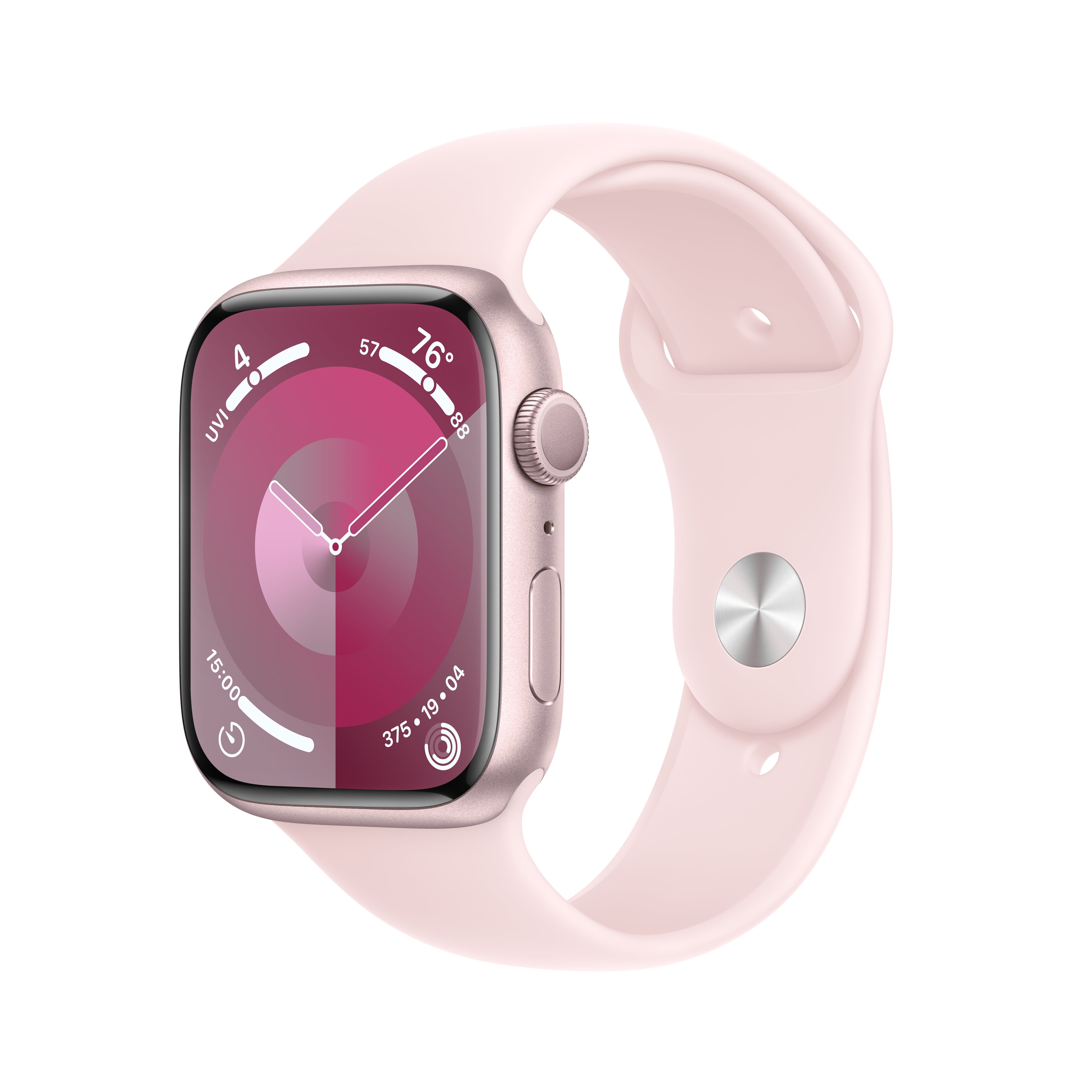 Apple Watch Series 9, 45mm Pink Aluminum Case, Light Pink Sport Band ...