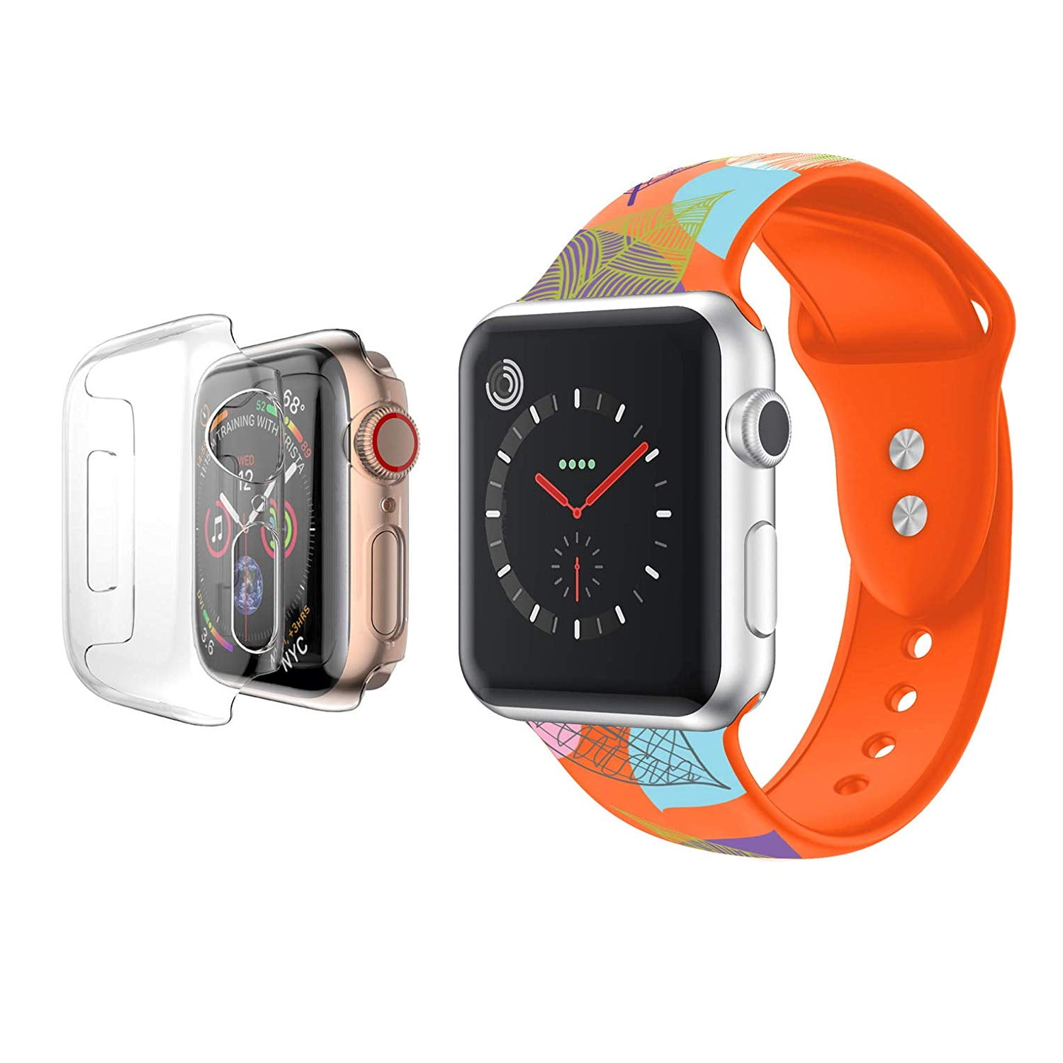 Apple Watch Silicone Band with Full Body Clear Hard Temper Glass Screen ...