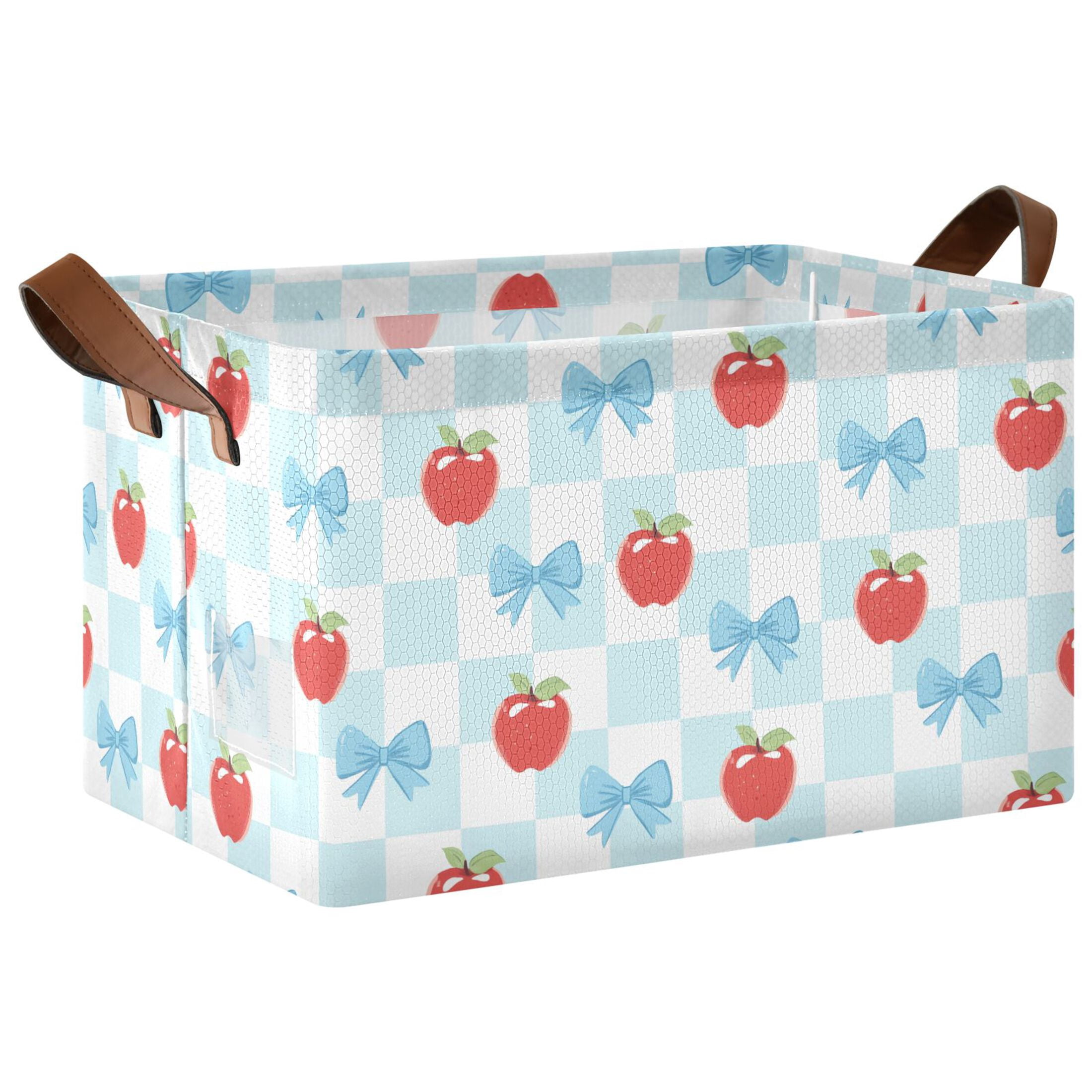 Apple and Bow Pattern Collapsible Storage Bin Open Home Shelf Basket ...