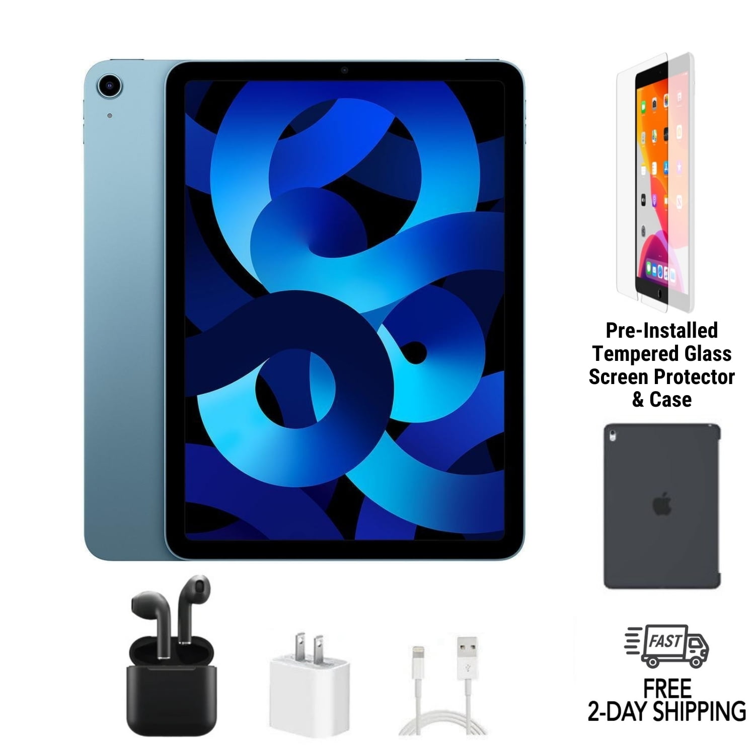 Pre-Owned Apple iPad Air 5 A2588 (WiFi) 64GB Blue Bundle with Case ...