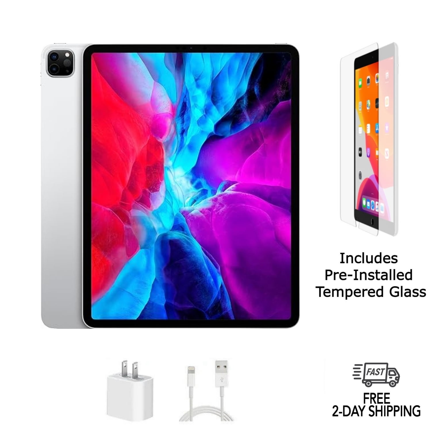 Pre-Owned Apple iPad Pro 12.9 (4th Gen) A2069 (WiFi + Cellular Unlocked) 128GB Silver Bundle ...