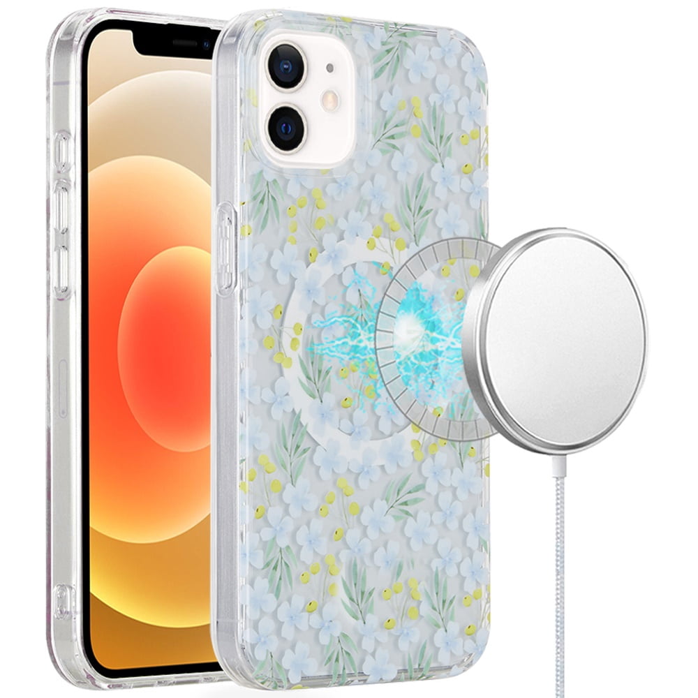 For Apple iPhone 12 / 12 Pro Floral Pattern Design Cute Clear Hybrid ...
