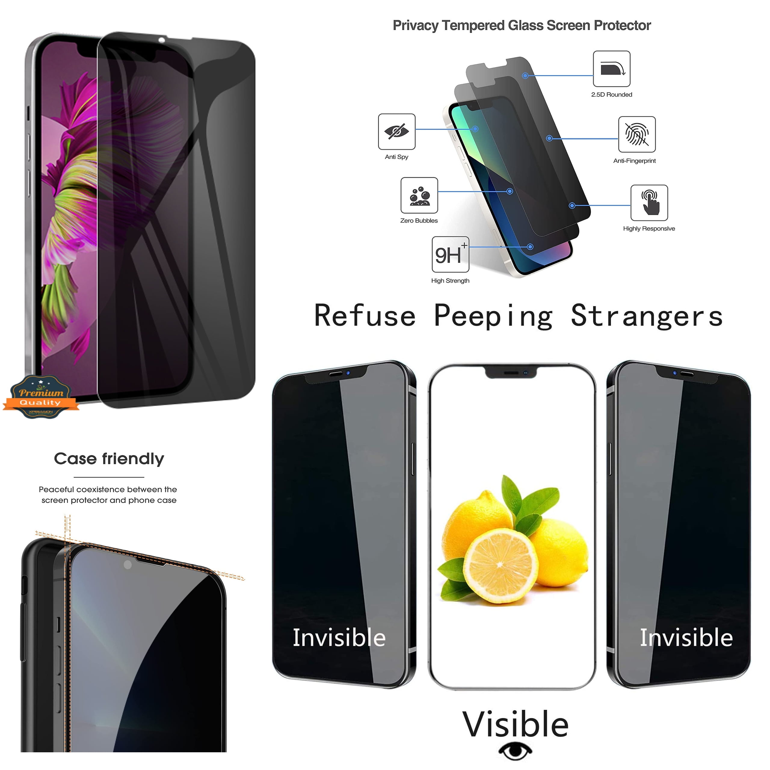 For Apple iPhone 13 (6.1") Privacy Screen Protector Anti Spy 9H Dark ...