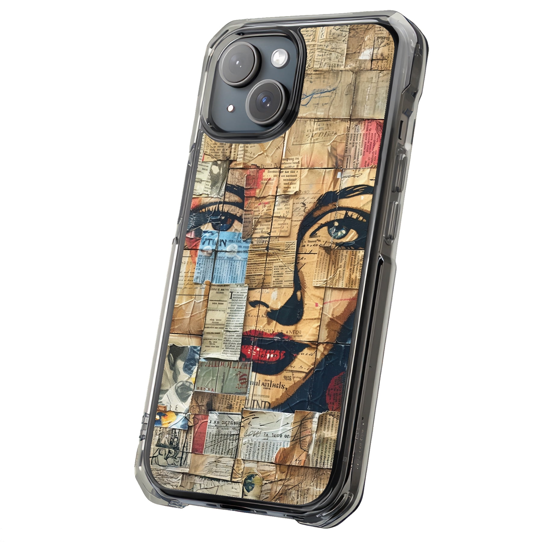 For Apple iPhone 14 Pro Max, MagSafe Rugged Case, Paper Collage 1 Print ...