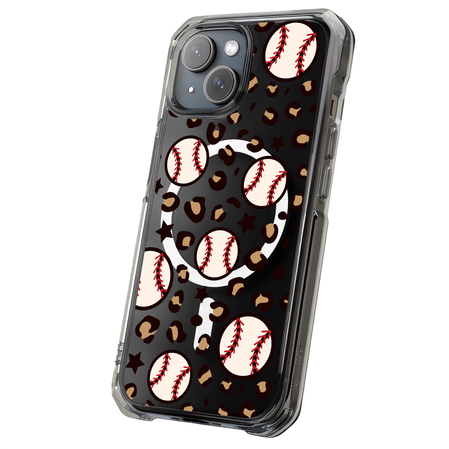 For Apple iPhone 15 Pro Max, MagSafe Rugged Case, Baseball Leopard ...