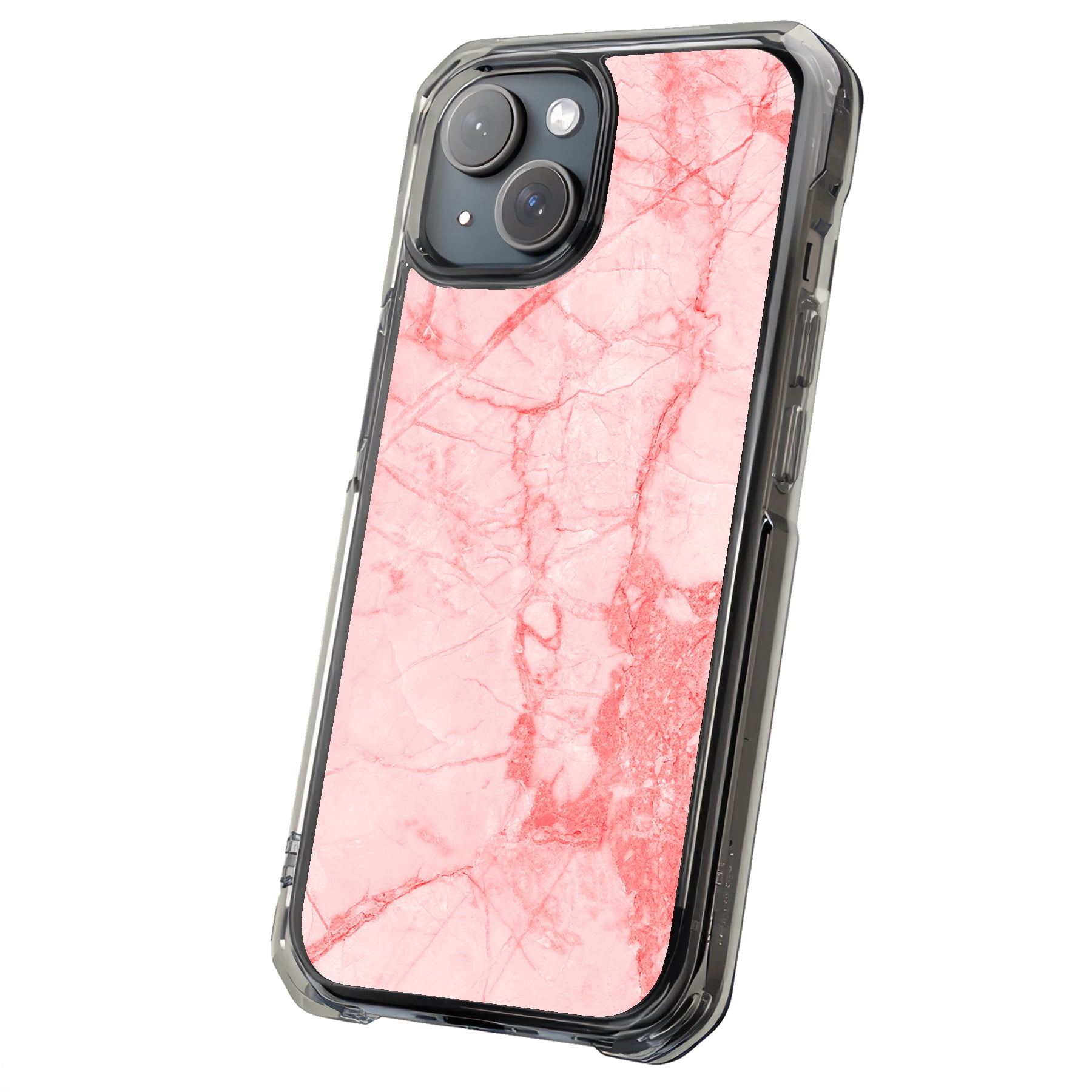 For Apple iPhone 15 Pro Max, MagSafe Rugged Case, Pink Red Marble Print ...