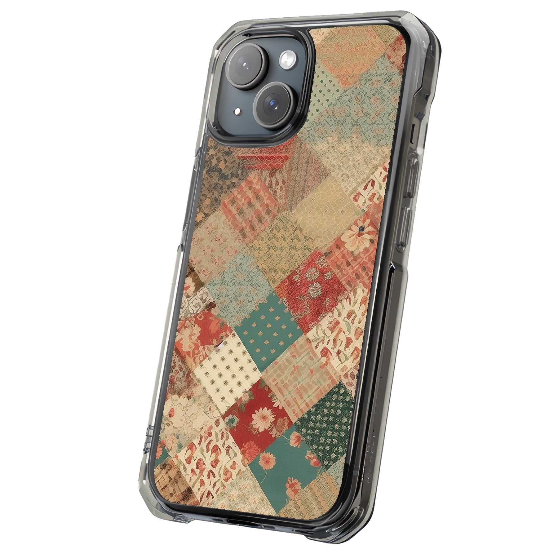 For Apple iPhone 15 Pro Max, MagSafe Rugged Case, Quilt Patchwork Print ...